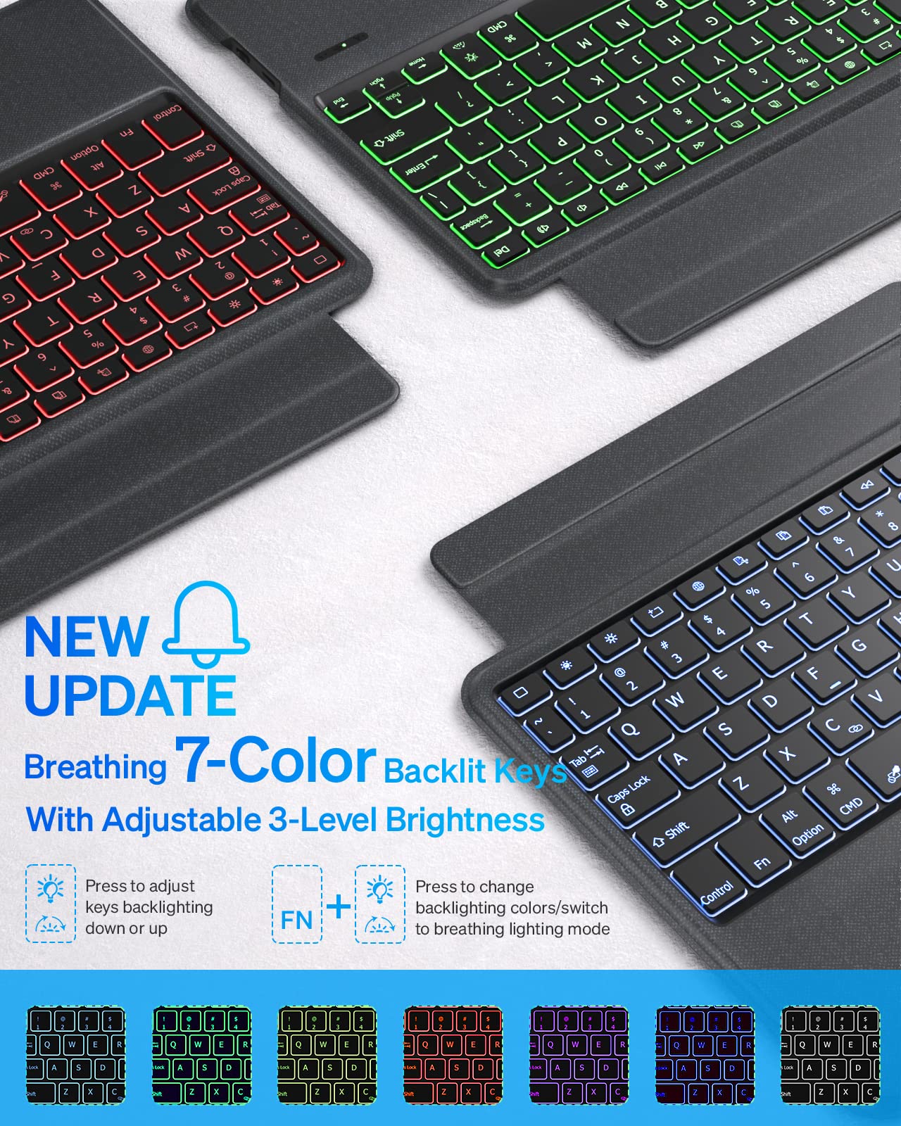 Doohoeek Keyboard Case Touch for New iPad 10.9 inch 10th Generation 2022, Detachable Keyboard with Any-Angle Kickstand & Leather Cover & Breathing 7-Color Backlit & Pencil Holder for iPad 10
