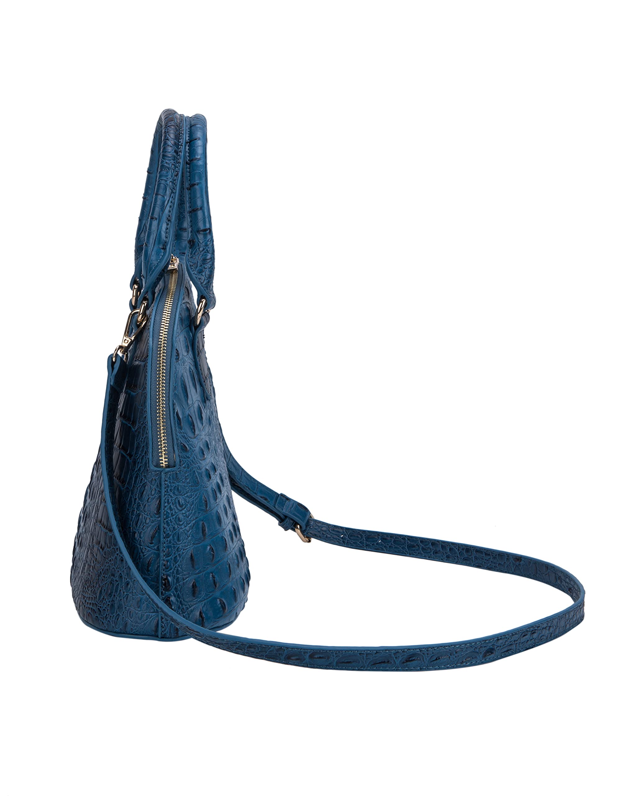 Dome Shape Satchel With Wallet Women’s Vegan Leather Crocodile-Embossed Pattern With Top Handle Tote Handbags Satchel Set (Navy)