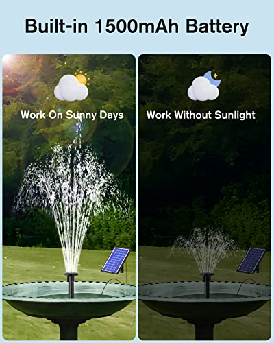 NFESOLAR Solar Fountain Pump with 1500mAh Battery Backup, 3.5W Solar Fountain Pump for Bird Bath with 4ft Tubing, 40GPH Solar Water Pump for Small Pond Garden Pool Water Feature Yard