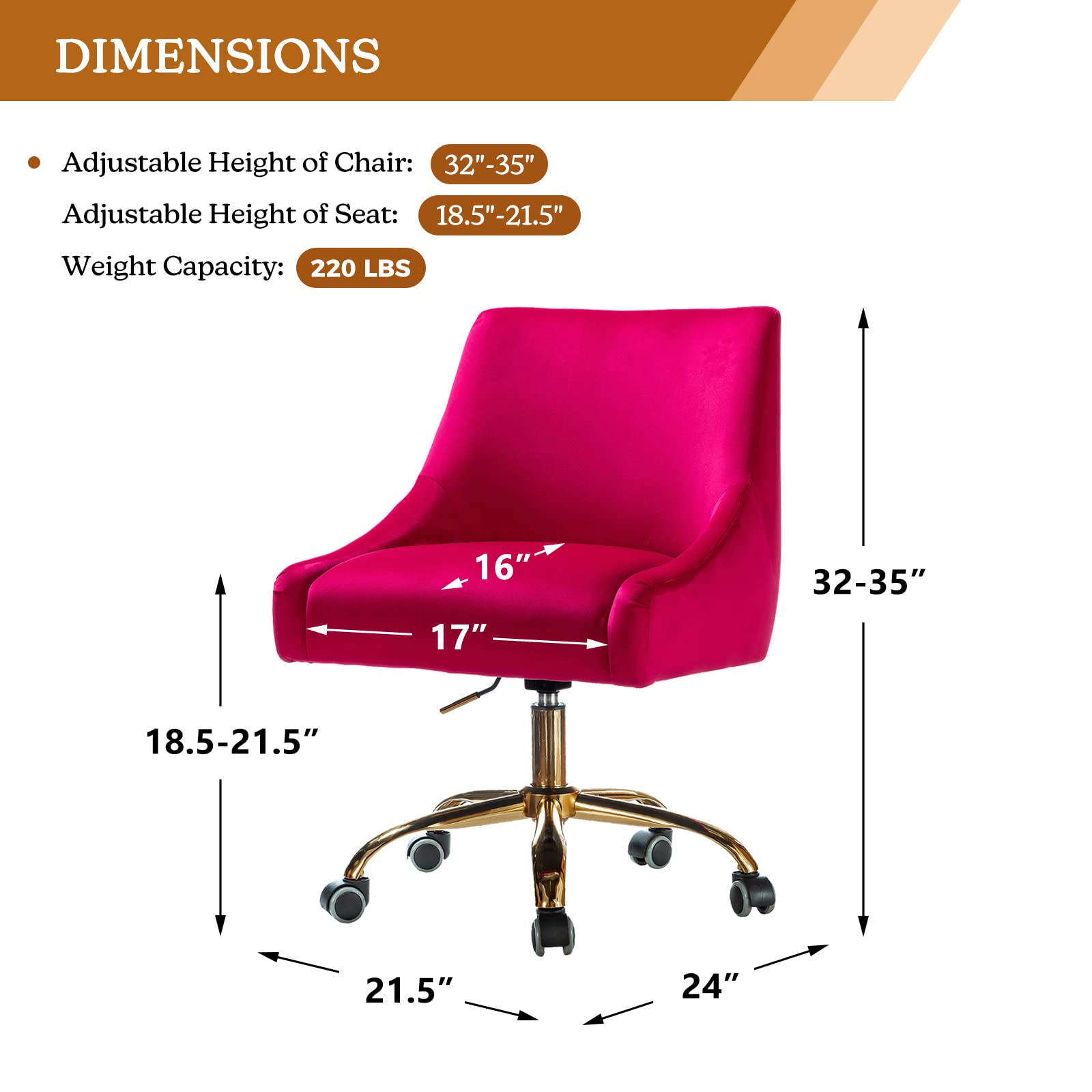 Carina Velvet Fabric Task Chair for Home Office with Soft Seat Swivel Wheels Adjustable Mid-Back Computer Desk Chair- Green