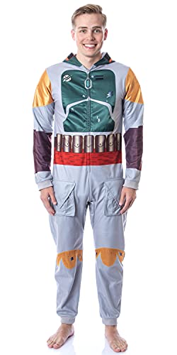 Star Wars Mens' Boba Fett Hooded Costume Union Suit One-Piece Pajama (2XL/3XL) Grey