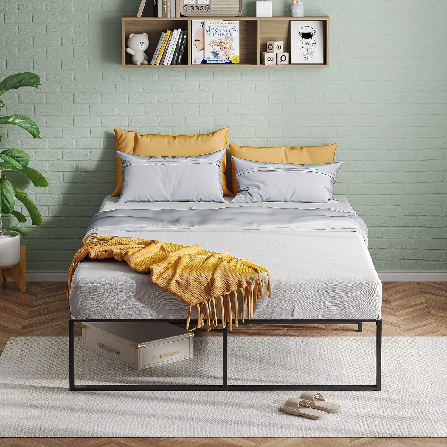 GAOMON Twin Size Bed Frame Platform, 14 inch Metal Twin Bed Mattress Frame with 3 in 1 Steel Support, No Box Spring Needed Easy to Assemble Black Bed Platform - Twin