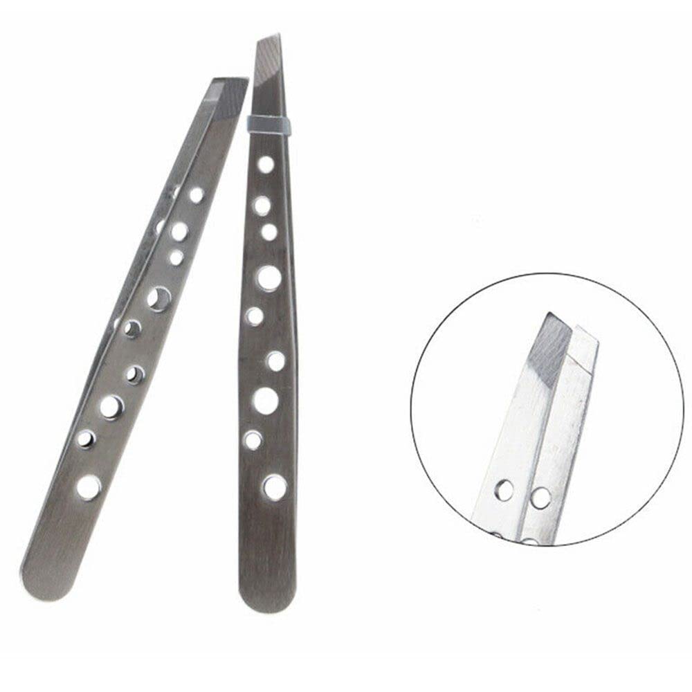 DIEWU Stainless Steel Tweezers for Eyebrows Bevel Precision Tweezers with Sharp Needle, Threading Tweezers Makeup Tools,Silver,(AMX3R035T7US)