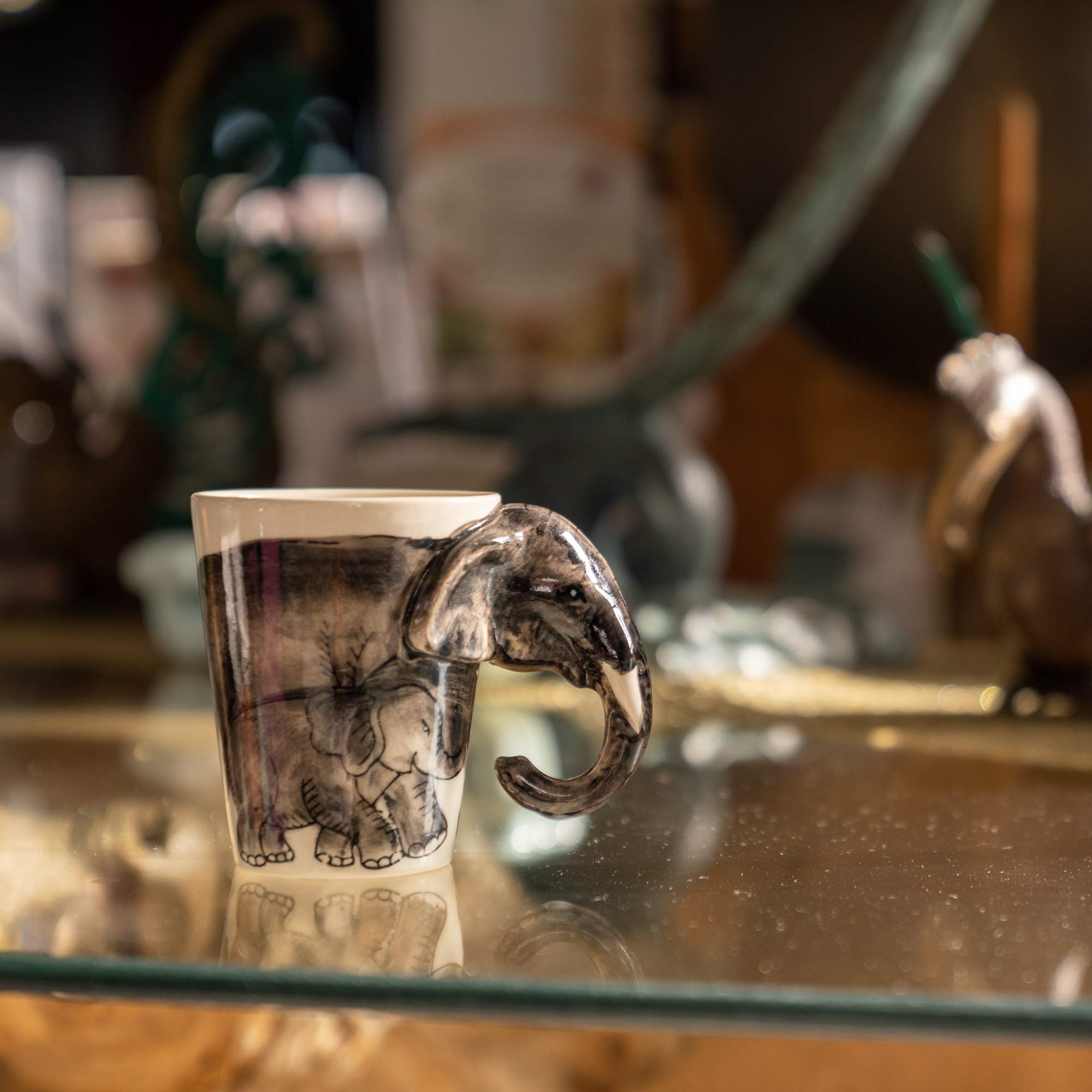 IYARA CRAFT 3D Elephant Coffee Mug 11oz - Handle is Sculpted Trunk, Cute Wildlife Design, Quality Ceramic, Microwave & Dishwasher Safe, Ideal for Tea & Hot Chocolate, 4.5" x 5"