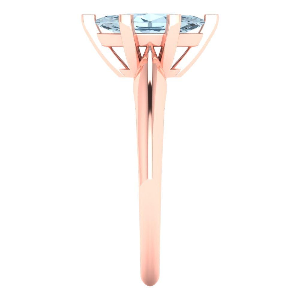Clara Pucci 1.0 ct Marquise Cut Solitaire Natural Aquamarine Engagement Wedding Bridal Promise Anniversary Ring 18K Rose Gold Size 3.5
