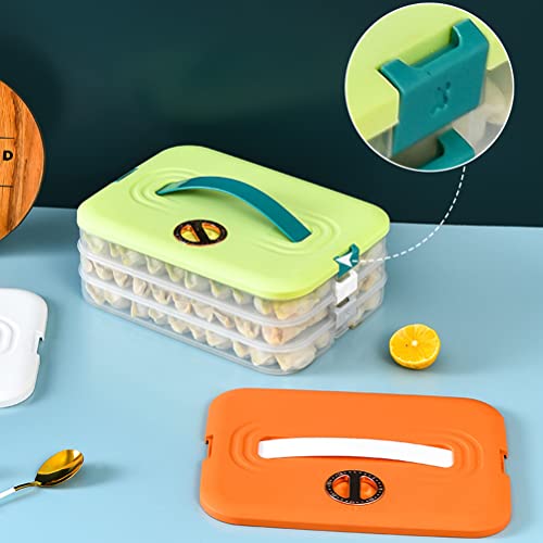 OHEPFD Refrigerator Organizer Bins,Food Storage Containers with Lids Dumpling Storage Box 3-Layer Stackable Food Storage Tray Organizer Holder for Kitchen Fridge, Dark Green 3 Layer, 30.5*23*12cm
