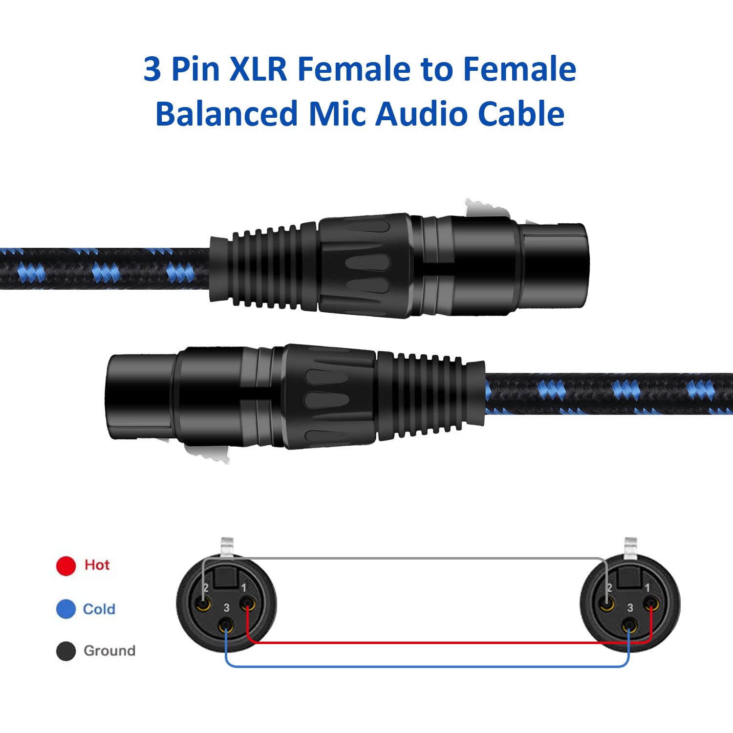 DREMAKE XLR Mic Adapter Cable 1M, Balanced XLR 3Pin Female to Female Microphone Extender Patch Cable for Live Sound & Stage, Studio Harmonizer, Mixing Board, Speaker System XLR to XLR Extension Cord