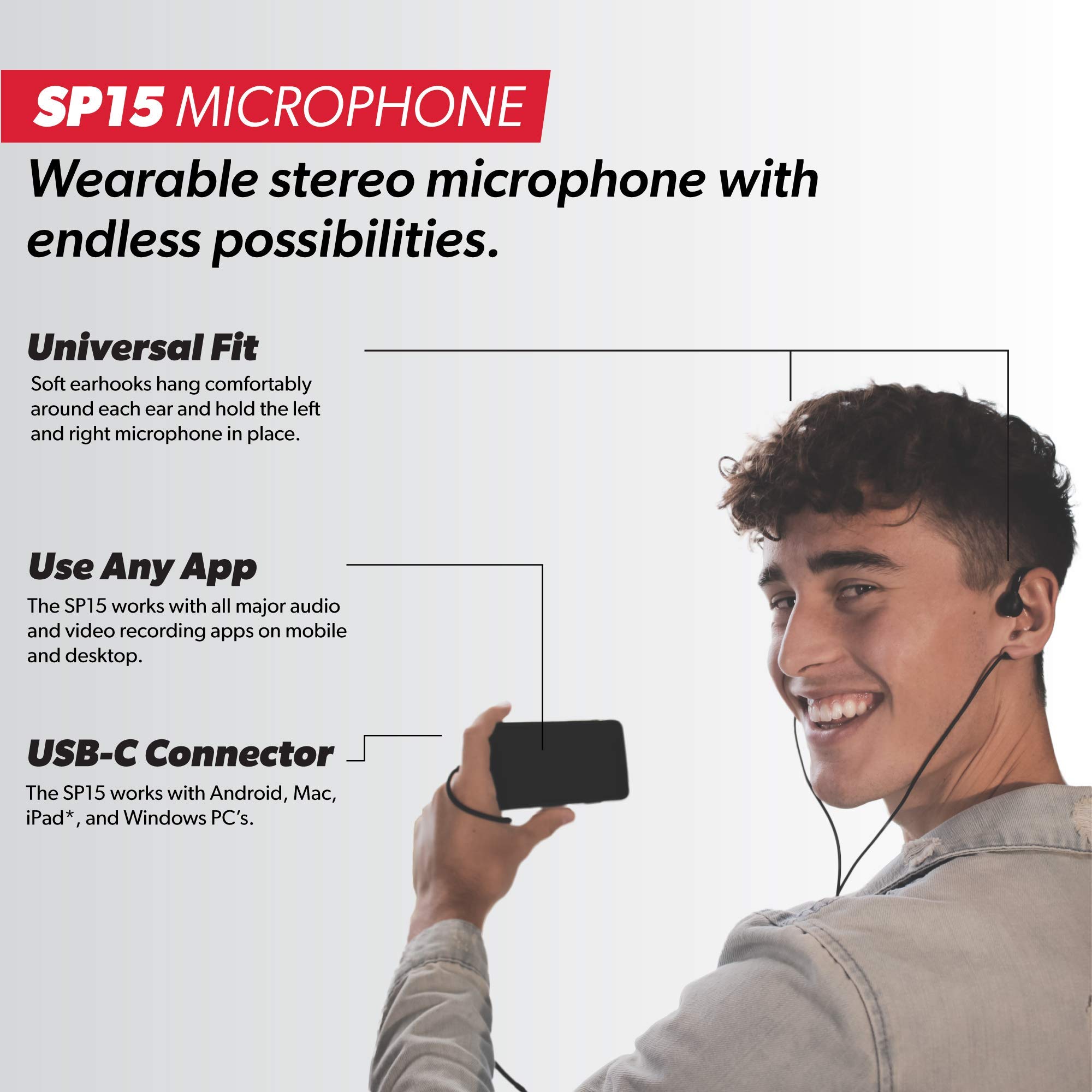 SONICPRESENCE SP15C (USB-C) Binaural Microphone Records Immersive 3D Spatial Audio on New Pocket Cams and Smartphones – Step Up to Sonic Presence for Sound Quality That Matches 4K Video