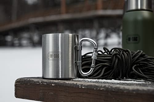 M-Tac 9.5oz Insulated Thermal Cup Mug - Double Wall Stainless Steel Thermo Tumbler with Collapsible Carabiner Handle - No Lid