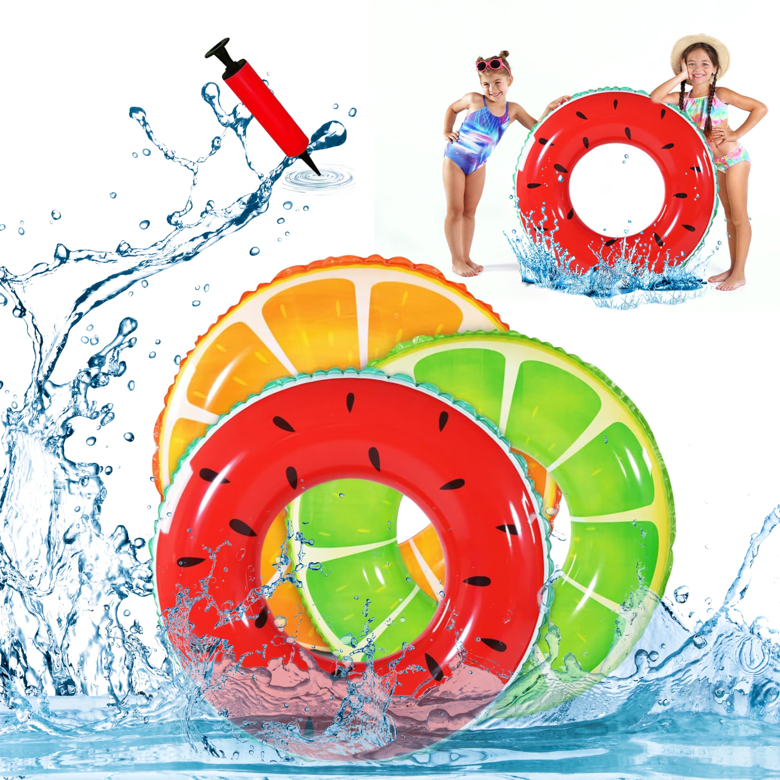 Pool Floats for Kids- Inflatable Swimming Pool Floating Rings -Summer Fun Fruit Swim Tube for Kids Pool Floaties - Summer Outdoor Beach Water Floats Party Supplies 3 Pack