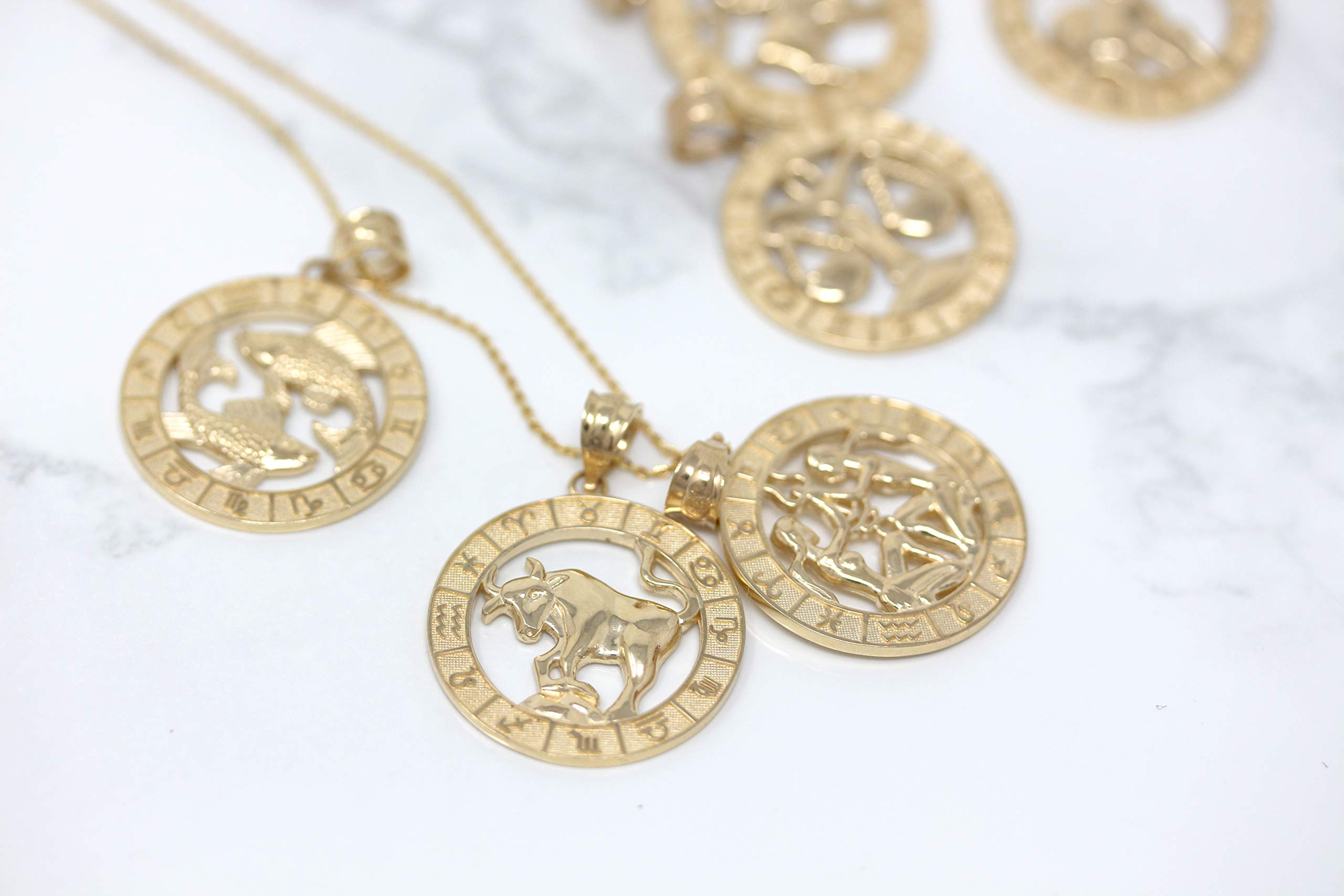 CaliRoseJewelry 14k Yellow Gold Pisces Zodiac Pendant Necklace, 22"