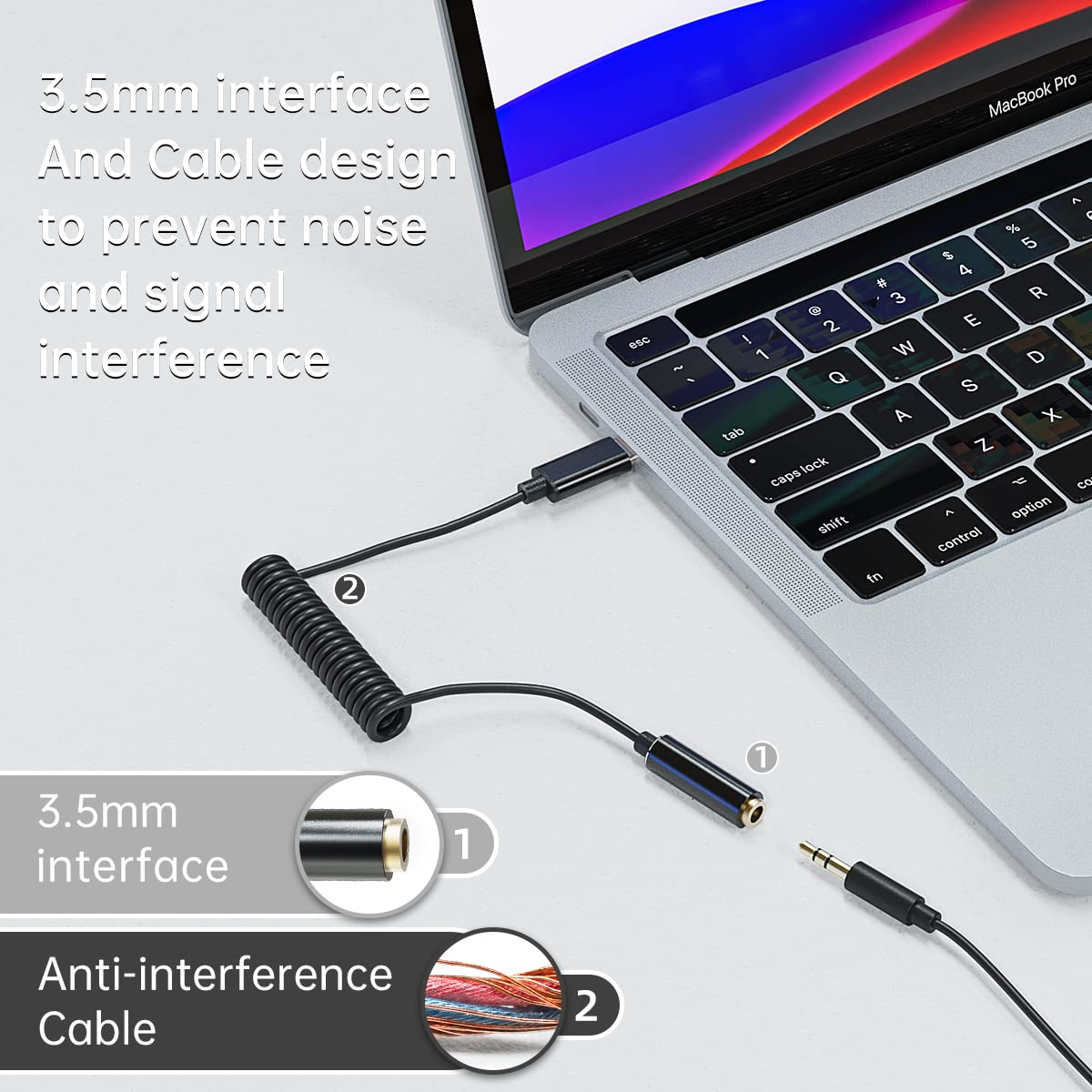 WKWZY USB-C to 3.5mm TRS-Microphone-Adapter for Sony ECMLV1 Stereo-Lavalier and RODE VideoMicro Mono Microphone 24bit 192kHz High Sampling Input to Android Phones