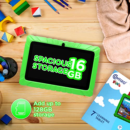 Contixo 7 inch Learning Kids Tablet Bundle - 16GB Storage, Bluetooth, Android, Dual Cameras, Parental Control, Kids Bluetooth Headphone & 32GB microSD Card