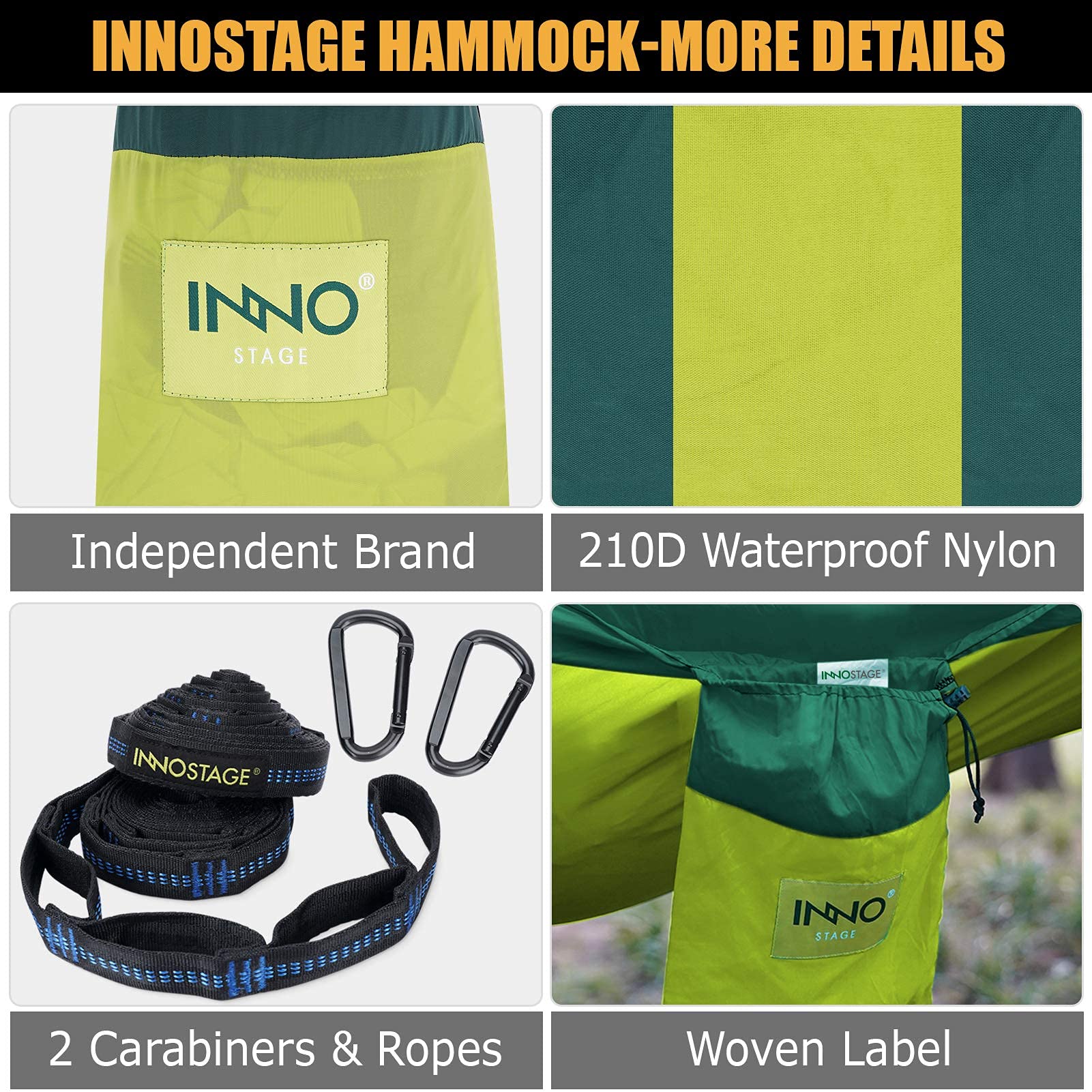 Camping Hammock Double with 2 Tree Straps, Portable Lightweight Nylon Hammocks for Backpacking, Travel Hiking, Travel, Beach, Backyard - Green