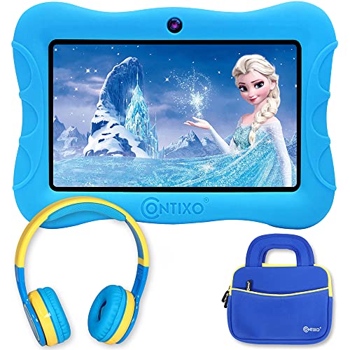 Contixo 7 inch Kids Learning Tablet Bundle - 2GB RAM 32GB Storage, Bluetooth, Android 10, Dual Cameras, Parental Control, Kids Bluetooth Headphone & Tablet Bag