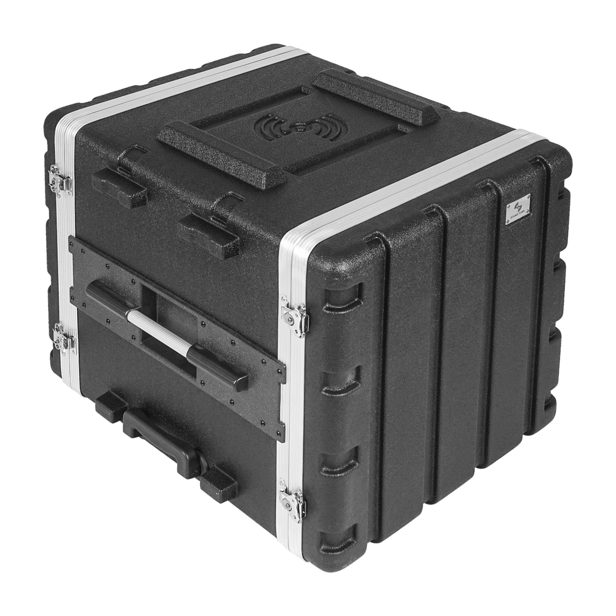 Sound Town Lightweight 10U PA DJ Rack/Road Case with 9U Rack Space, ABS Construction, 19” Depth, Retractable Handle, Wheels and Heavy-Duty Latches (STRC-A10UT)