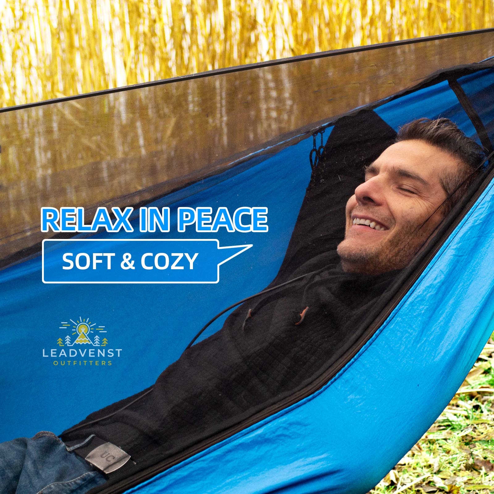 Camping Hammock - Portable Single Person Hammock w/Tree Straps Mosquito Net Rain Fly - Lightweight Travel Hiking Backpacking Hammocks - Parachute Nylon Hammock - Camping Accessories Gear Blue