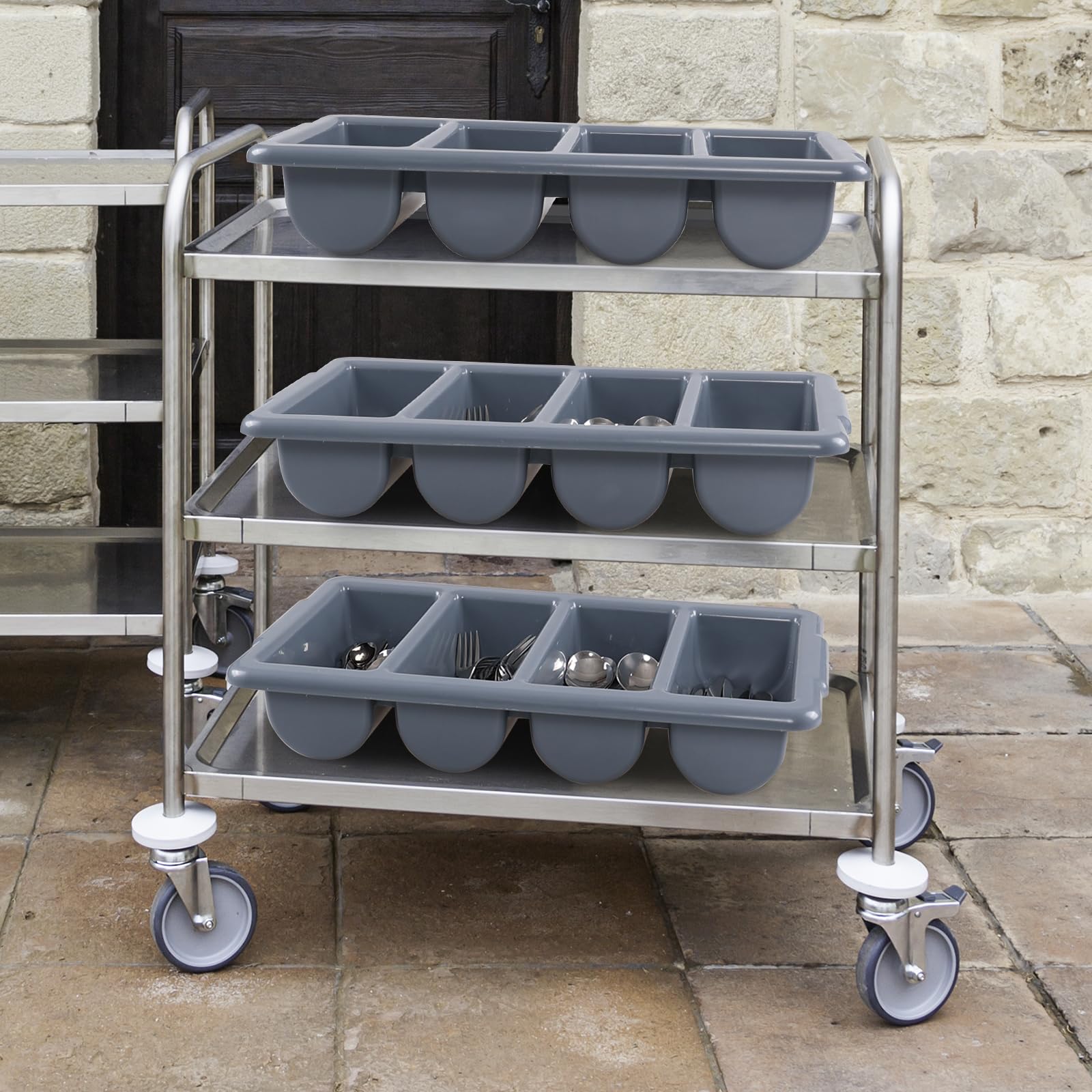 Callyne 4-Pack Plastic 4 Compartment Cutlery Bin, Flatware Storage Tray