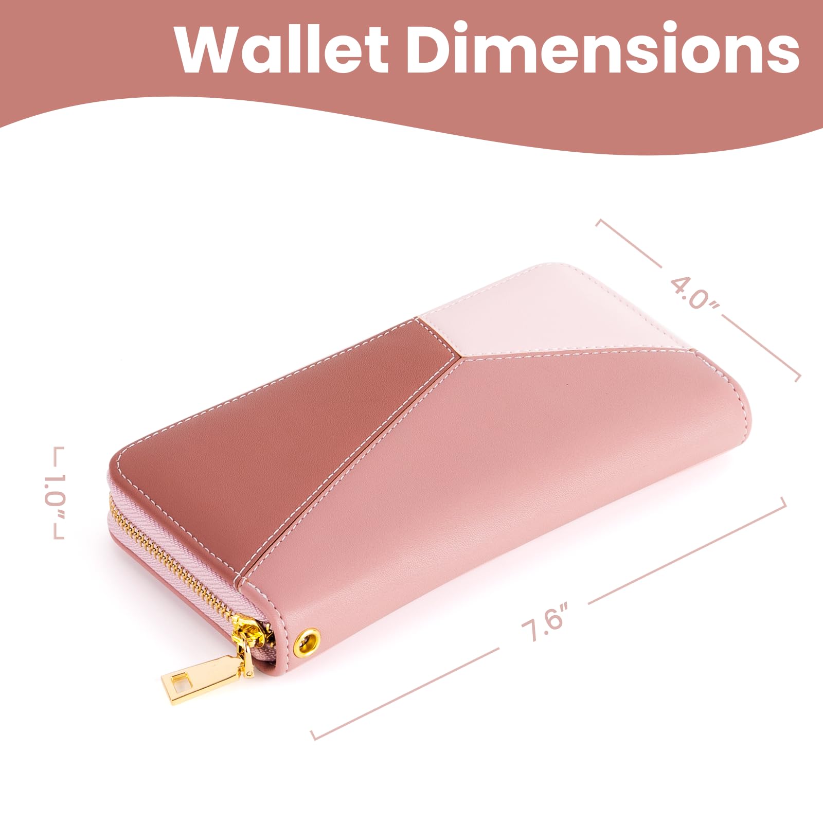 OYATON Wallet for Women - Large Faux Leather Women's Zipper Wristlet Wallet with Detachable Strap - Long Clutch Wallet with Cell Phone Pocket (Pink Red)