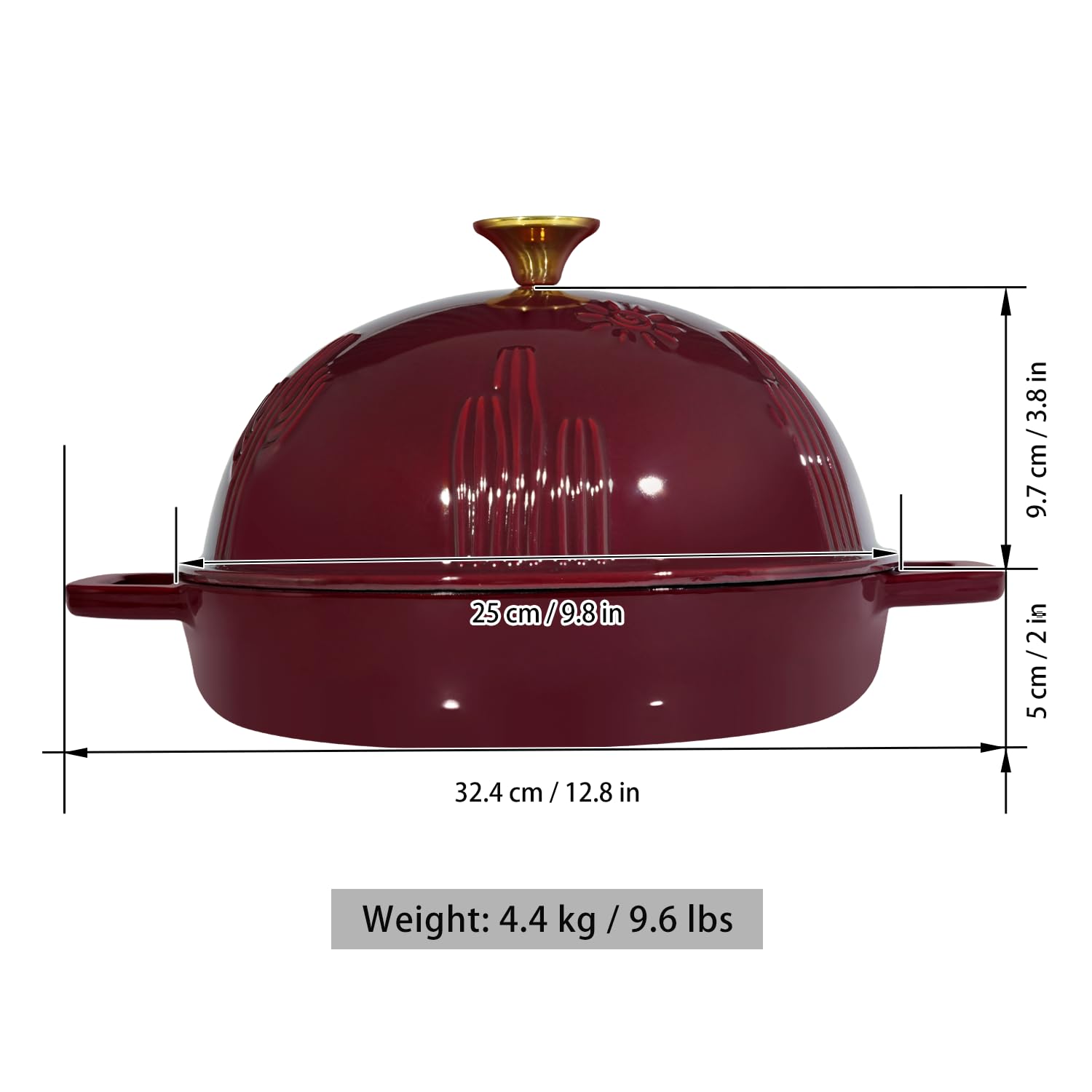 Flavehc Bread Oven Cast Iron Bread Dutch Oven with Cloche Lid for Bread Baking Red Enameled Cast Iron Bread Oven with Dome Lid for Sourdough