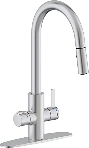 HotMaster 4 in 1 Kitchen Faucet Kit with DigiHot Instant Hot Water Tank, Filter System, Air Gap, Sink Mount Soap Dispenser and Dual Outlet Raised Button Air Switch