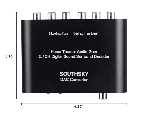 SOUTHSKY 5.1/2.1 Audio Rush Digital Sound Decoder Converter,Optical SPDIF, Coaxial to 5.1CH 2.1CH Analog Audio (6RCA Output) for Old AV Receiver