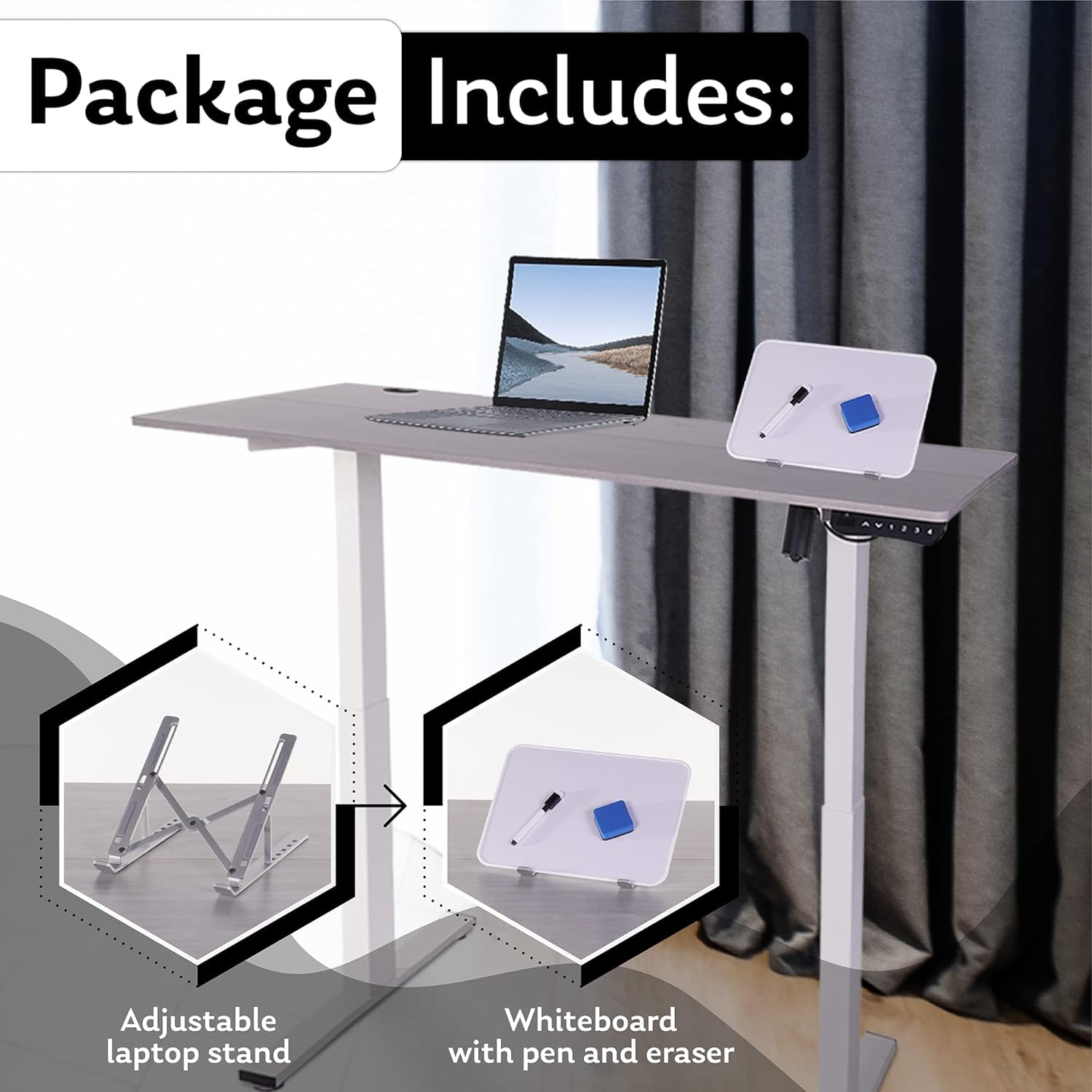 Generic Electric Standing Desk - Adjustable Height Desk with Laptop Stand, Sit Stand Desk, Riser Table (48 inch x 24 inch), Smoothly and Quietly Adjust from 27 to 45 inches, White Frame, Gray Desktop