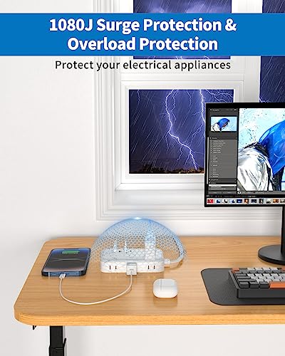Flat Extension Cord 25 ft, NTONPOWER 2-Side Outlet Extender Surge Protector Power Strip with 6 Outlets 4 USB Ports, Mounted, Overload Protection for Indoor, Home, Office, Dorm Room Essentials