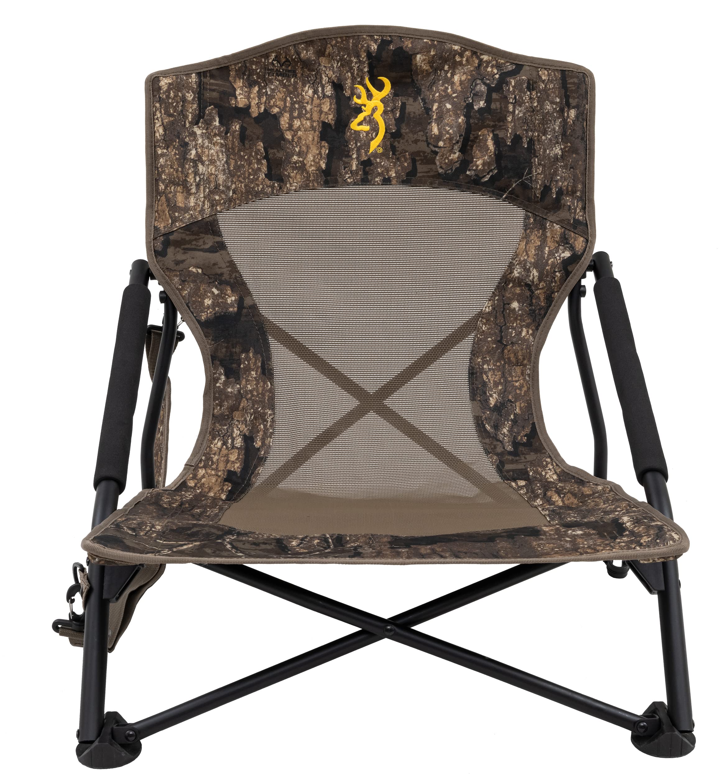 Browning Strutter Camo Turkey Hunting Chair with Foldable Low Profile Compact Design, Durable Steel Frame, and Padded Shoulder Carry Strap and Carry Bag