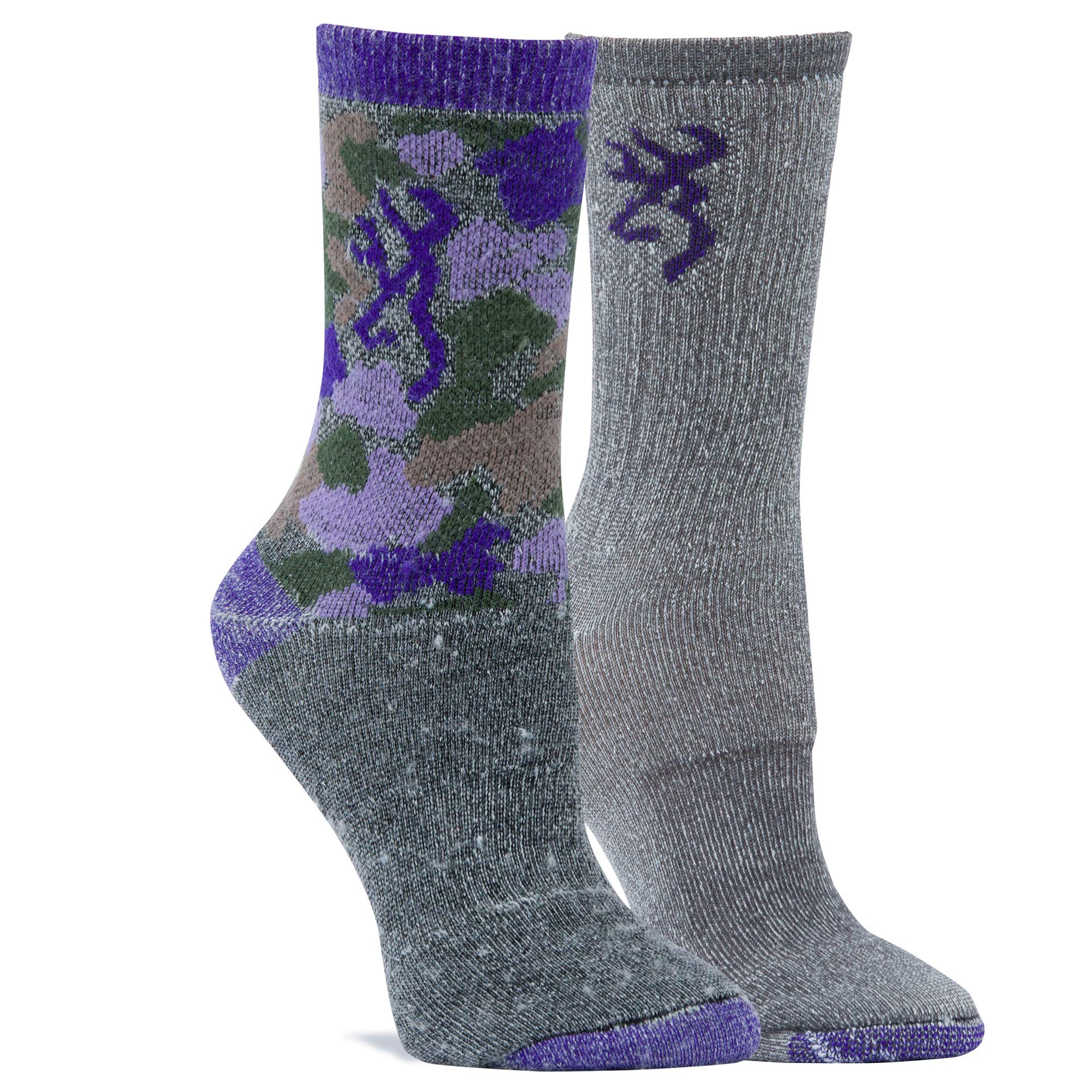 Browning Women's Everyday Wool Camo Socks | Purple Camo | Gray Marl Purple | Medium 2 Pack