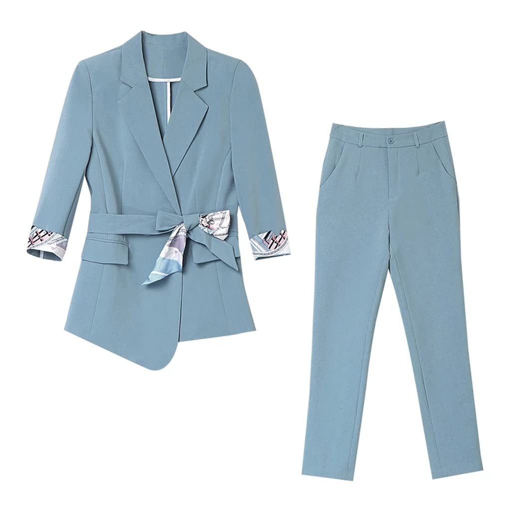 DHTDVD Women's Suit Suit Spring and Summer Slim Women's Pants Suit Jacket & High Waist Pants Casual Two-Piece (Color : D, Size : XL Code)
