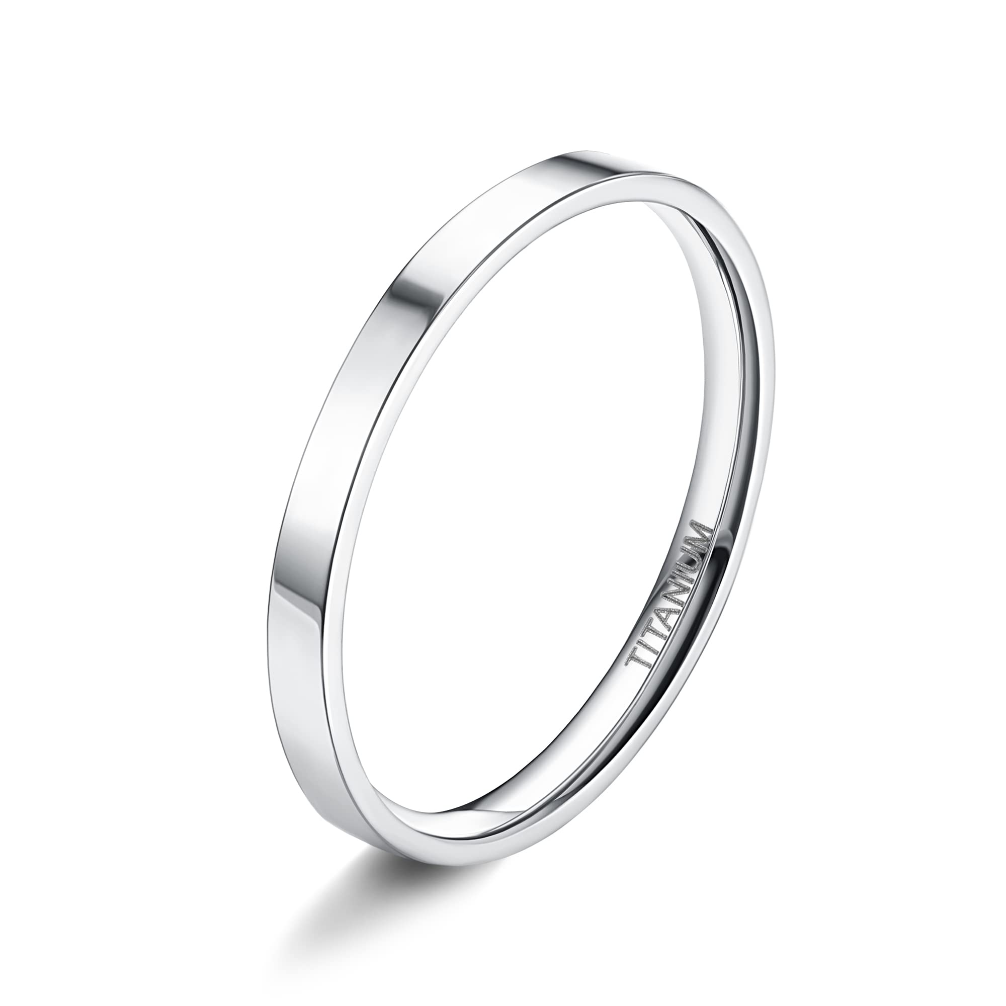 Diamday 14K Gold Filled Titanium Ring Gold Rings for Women Stackable Thumb Rings Stacking Band Ring Plain Simple Pointer Finger Ring Wedding Band for Women Men Silver Tone 2mm Size 10