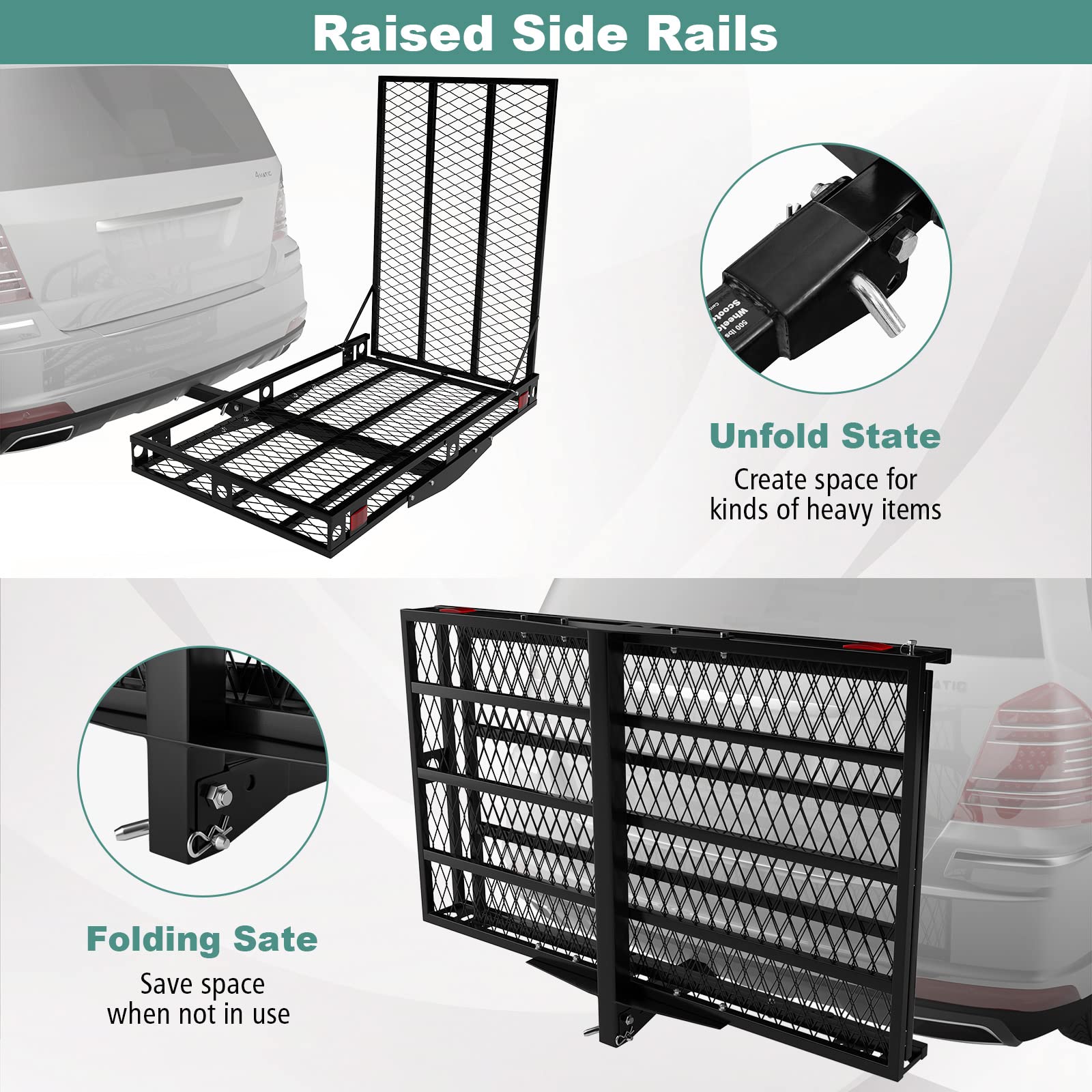 Byroce Mobility Scooter Carrier, Foldable Wheelchair Hitch-Mounted Carrier, Heavy Duty Strong Hitch Cargo Carrier with Ramp for 500 Lbs Capacity