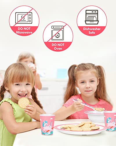 Lehoo Castle Kids Plates and Bowls Sets, 5 Piece Baby Feeding Set - Includes Plate, Bowl, Cup, Fork and Spoon Utensil Flatware, Kids Dinnerware Set for Kids, Toddlers (Unicorn)