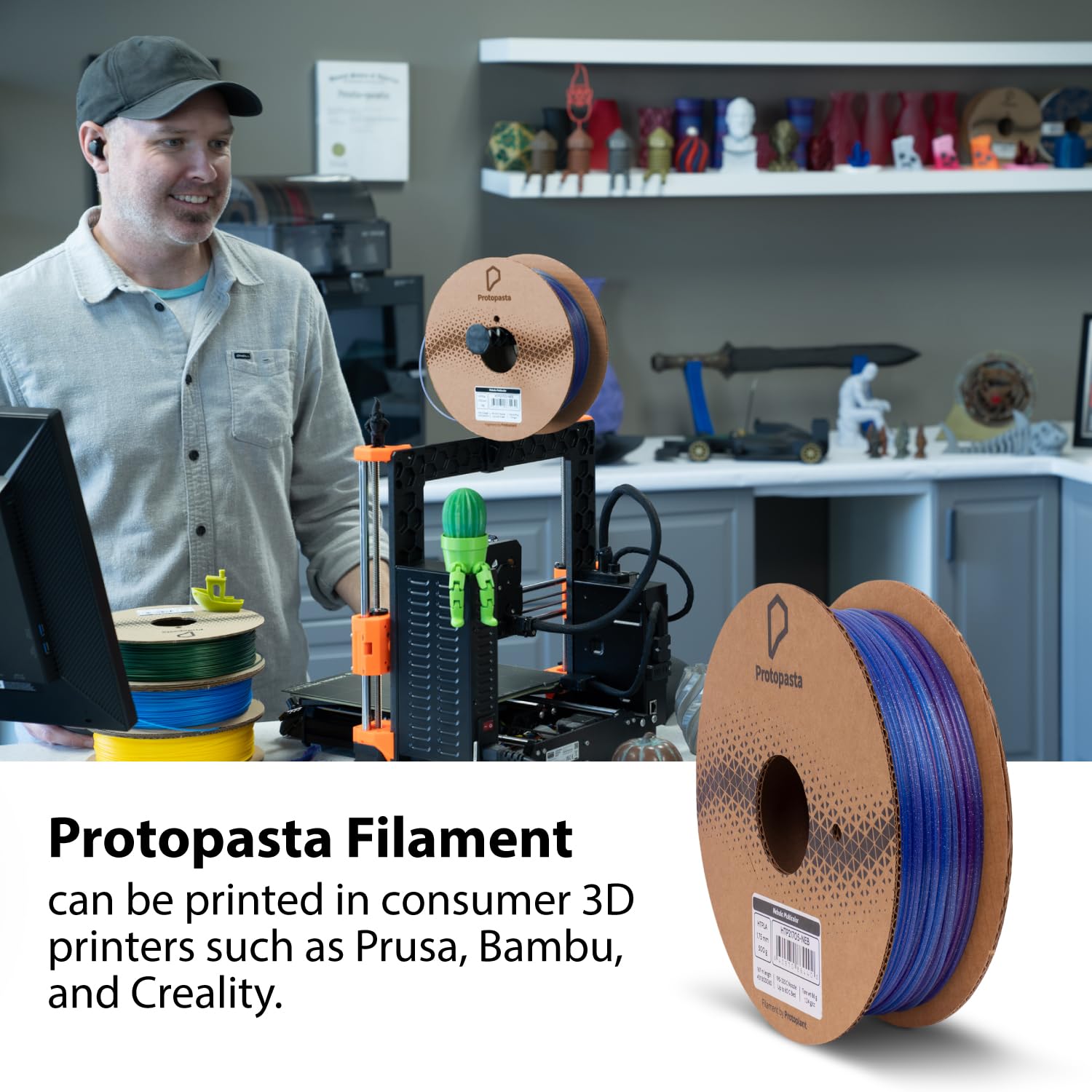 Protopasta Nebula HT PLA 3D Printer Filament 1.75mm 500g Multicolor Translucent Transition Glitter Filament; 3D Printing Filament on Recyclable Cardboard Spool for 3D Printers Like Creality Ender