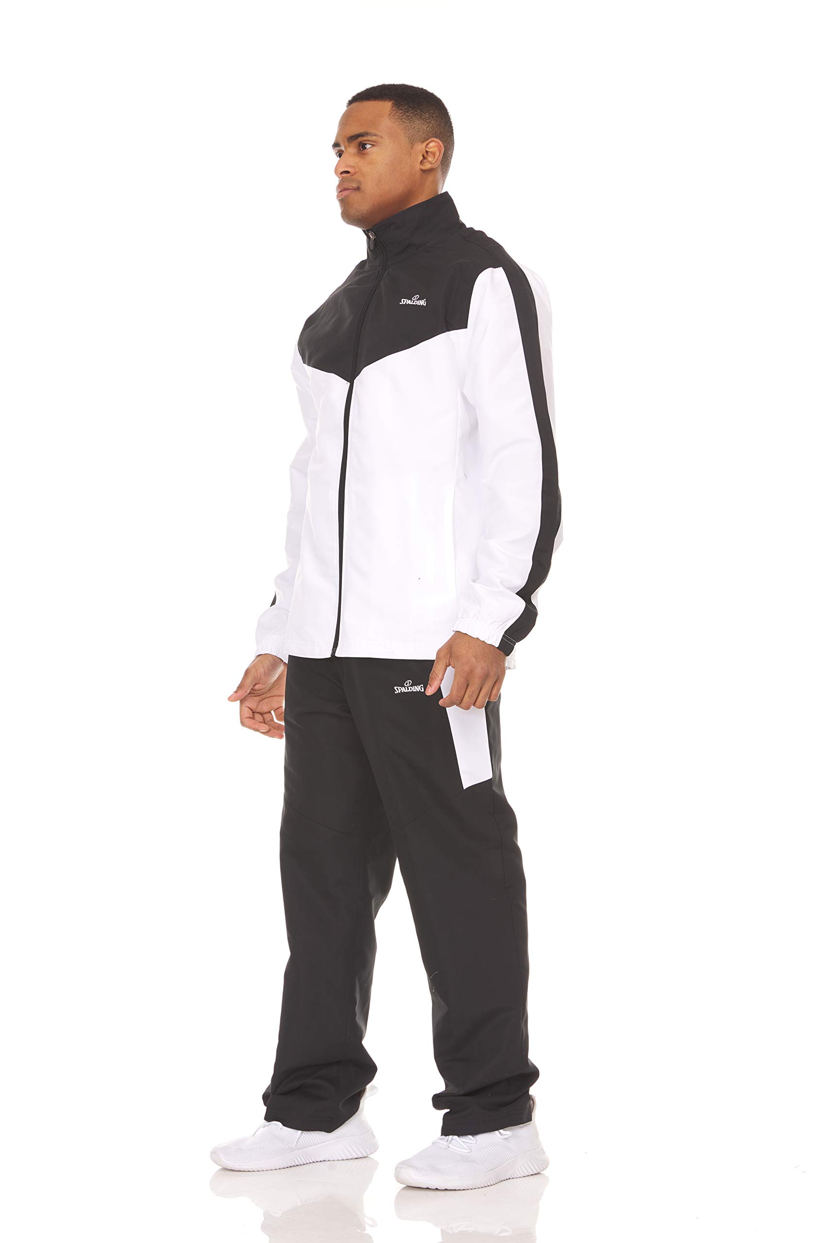 Spalding Mens Performance Woven Tracksuit Set - 2 Piece Set with Full Zip Jacket and Pants, Black/White, L