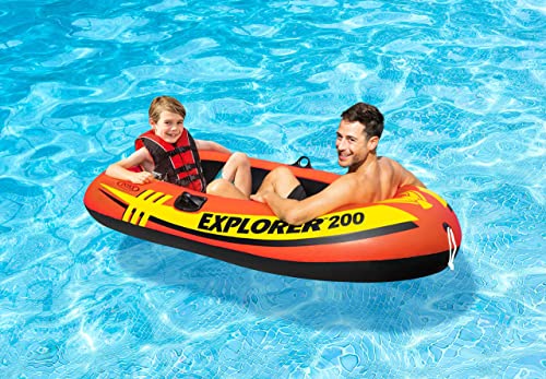 INTEX 58330EP Explorer 200 Inflatable Boat: 2-Person β Dual Air Chambers β Welded Oar Locks β Grab Rope β 210lb Weight Capacity