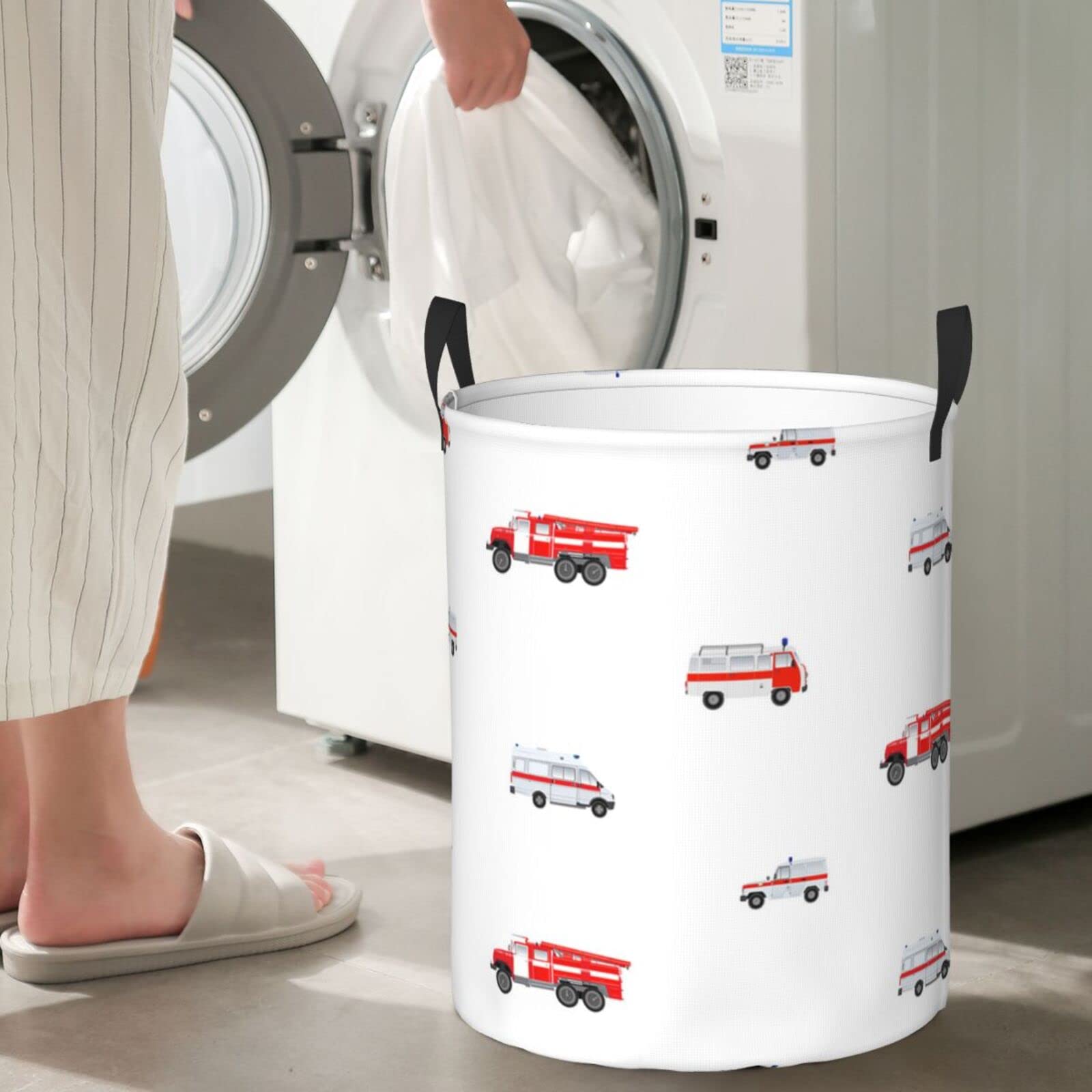 Cars Ambulance Rescue Firetruck Laundry Hamper With Handle Foldable Durable Laundry Basket Storage Bin Dirty Clothes Organizer Bag For Bedroom Bathroom Nursery