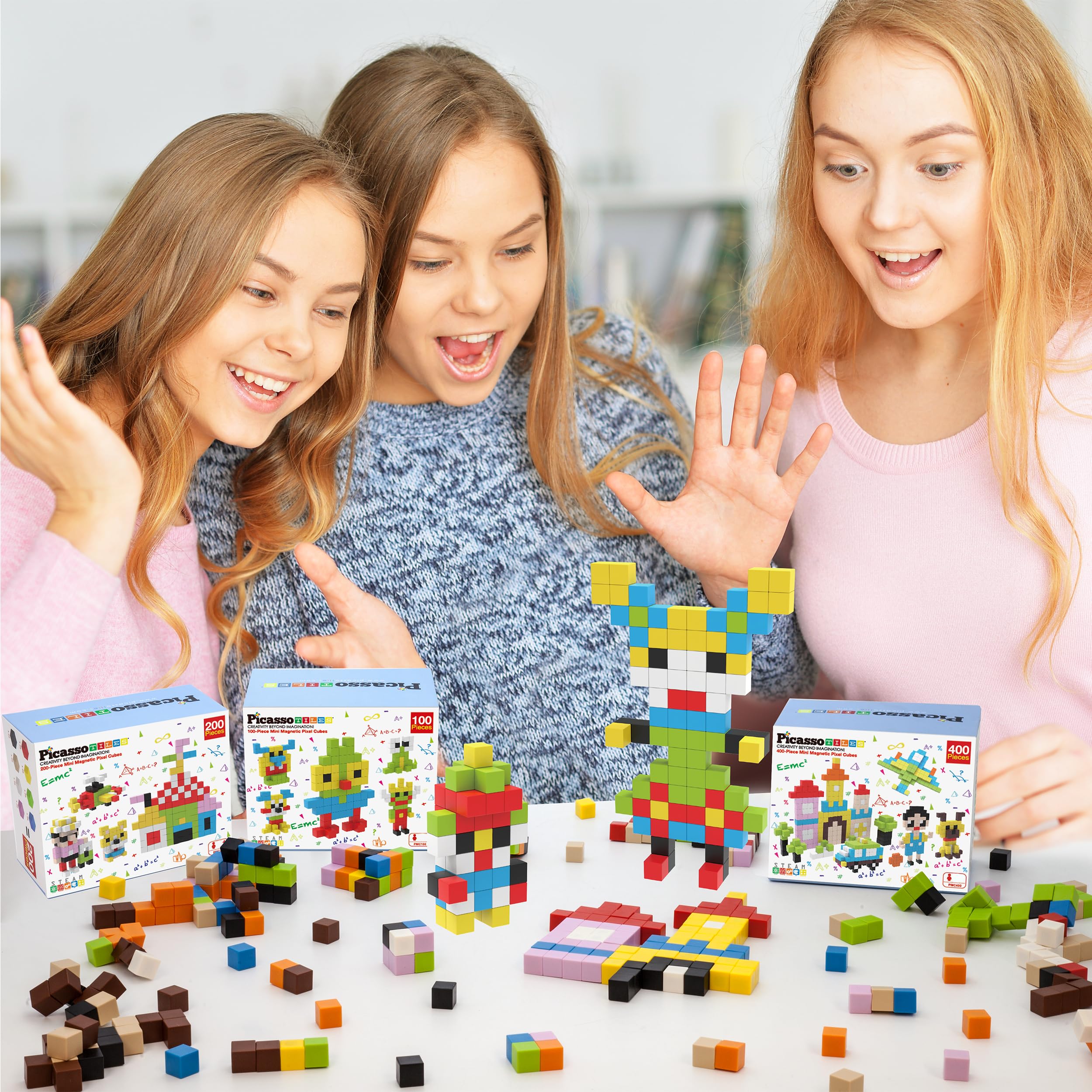 Picasso Cubes 0.5β Pixel Magnetic Puzzle Cube 400 Piece Mix & Match Sensory Toys STEAM Education Learning Building Block Magnets Children Construction Toy Set Stacking Magnet Creative Kit PMC400
