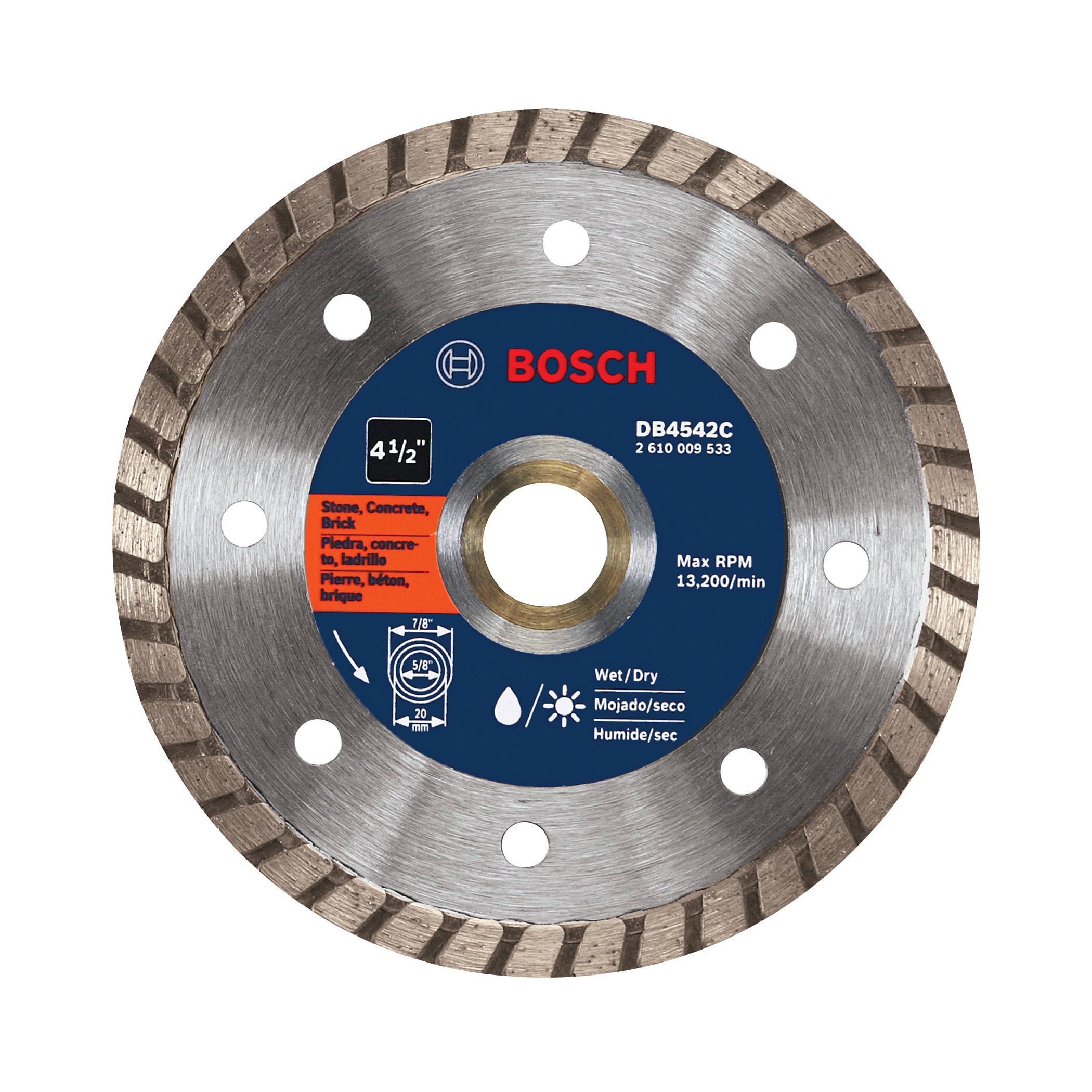 BOSCH DB1263 12 In. Premium Plus Turbo Rim Diamond Blade with 1 In. Arbor for Smooth Cut Dry Cutting Applications in Stone, Concrete, Brick