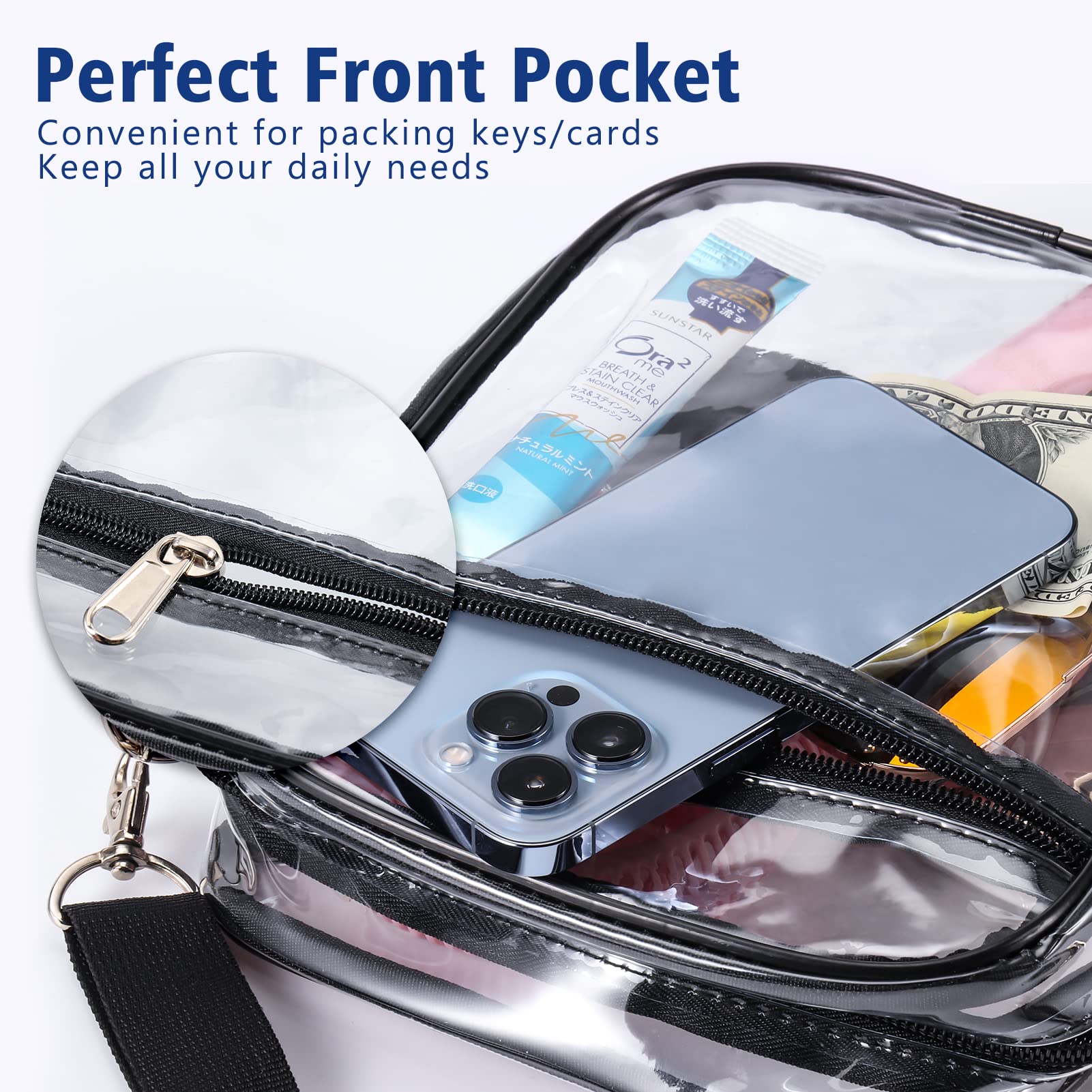 Wreiynn Clear Bag Stadium Approved - Clear Purse Bag with Adjustable Strap, Clear Concert Bag for Women Sports Events