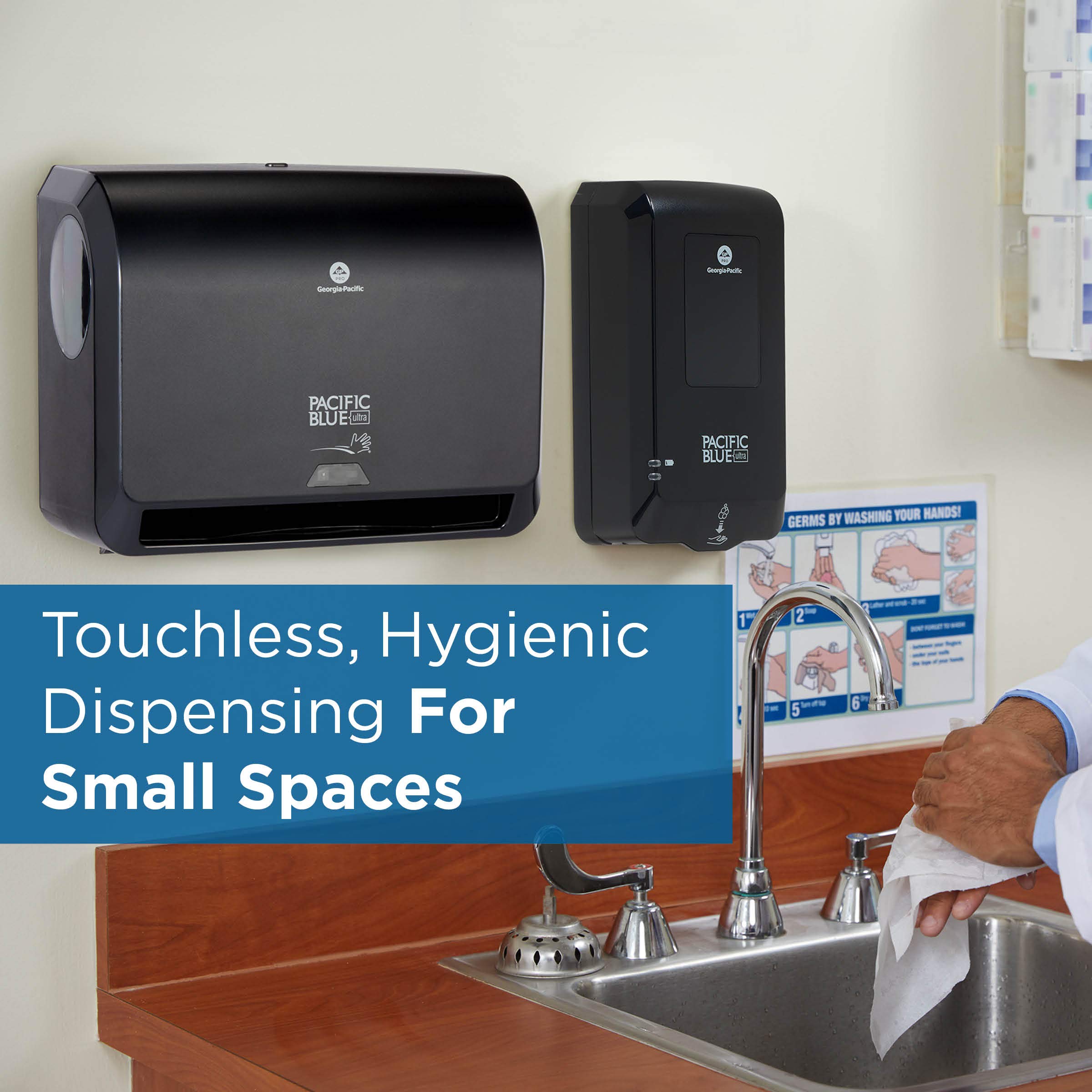 Pacific Blue Ultra 9" Mini Automatic Paper Towel Dispenser by GP PRO (Georgia-Pacific), Black, 54518, 14.1" W x 6.5" D x 11.1" H - New Version