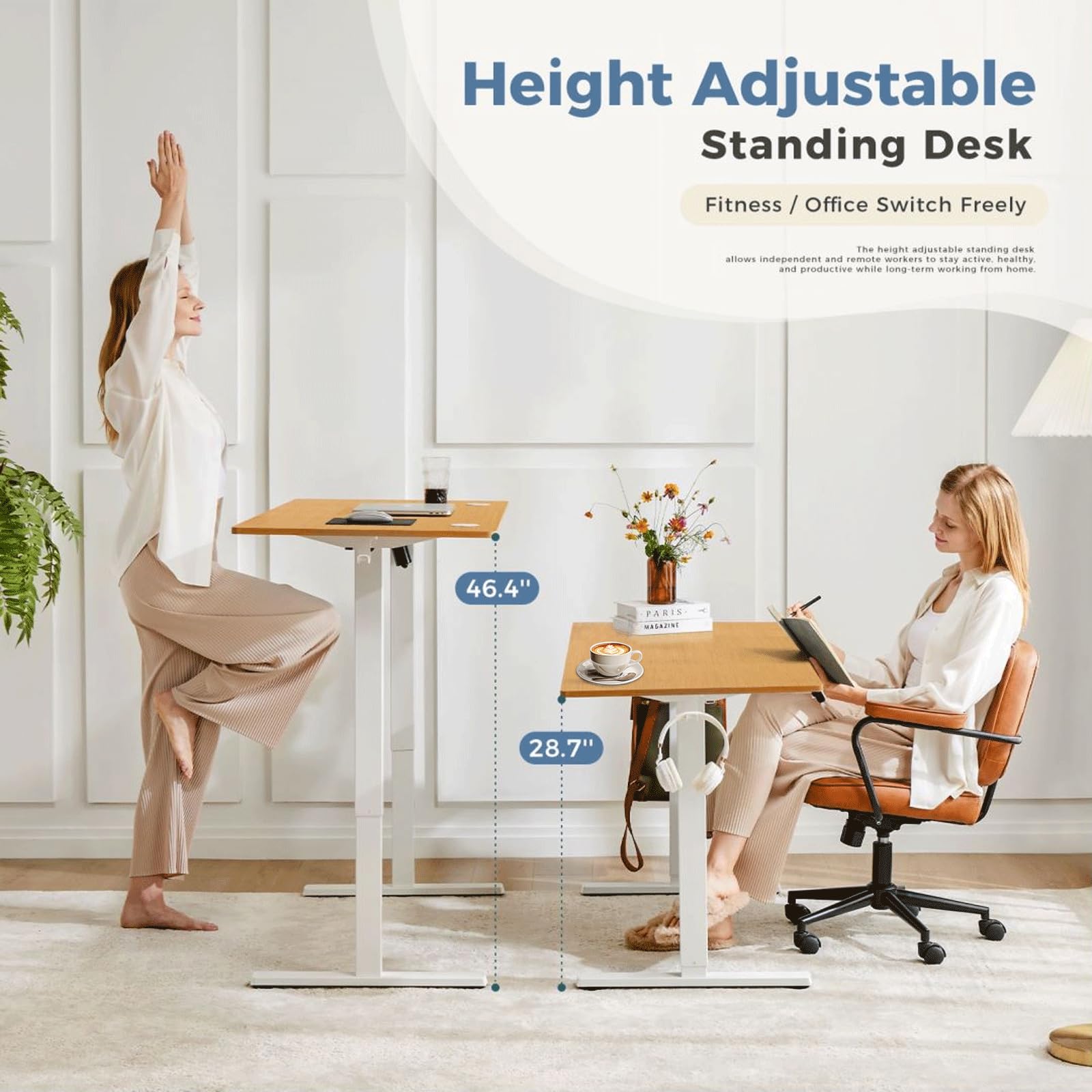 Electric Standing Desk, 63 Inches Lift Motorized Gaming Table with T-Shaped Metal, Ergonomic Memory Controller Sit Stand Desk,Standing Desk Adjustable Height for Home Office, Natural