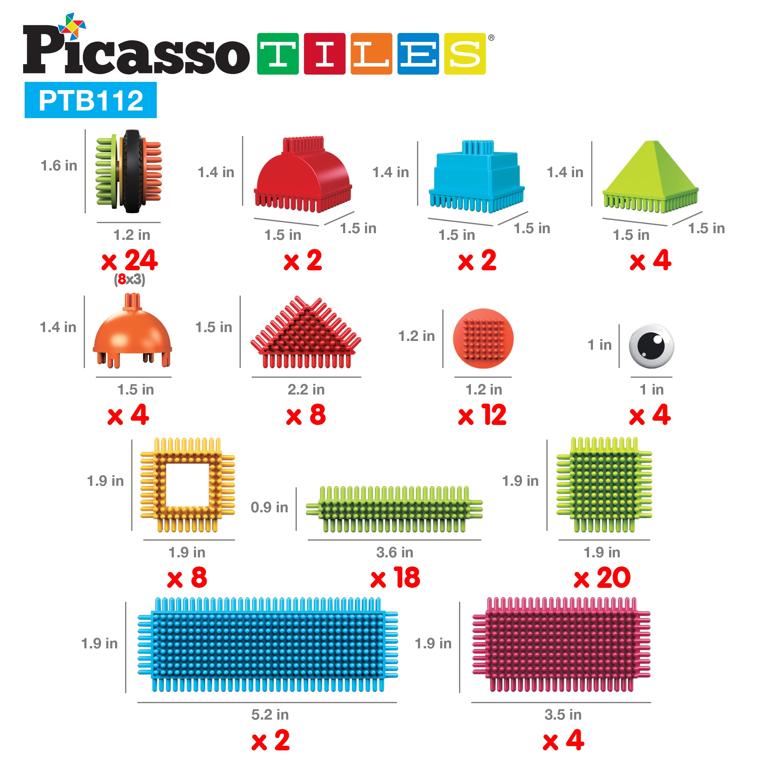 Picasso Toys112pcs Hedgehog Blocks STEM Building Tiles Set Construction Learning Toy Stacking Interlock Block, Creativity Beyond Imagination, Inspirational, Recreational, Educational PTB112