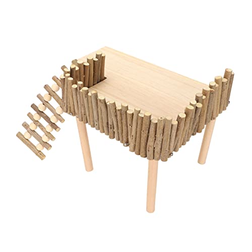 Hamster Platform, Small Pets Wooden Climbing Platform with Fence Ladder for Hamster Gerbil Mice Bird