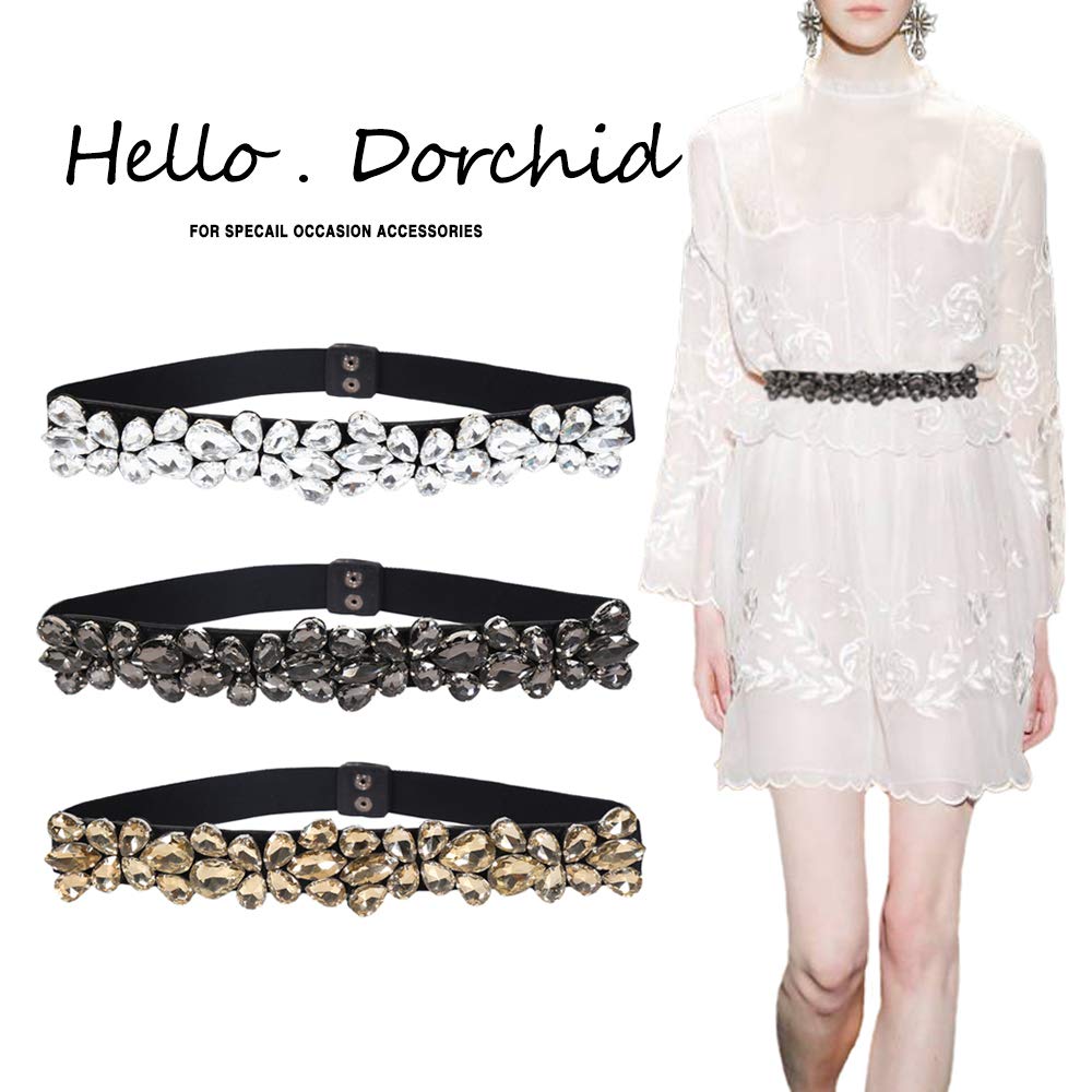 Dorchid Women Rhinestone Belt Crystal Sparkly Elastic Thin Belts for dressy Lady Black S