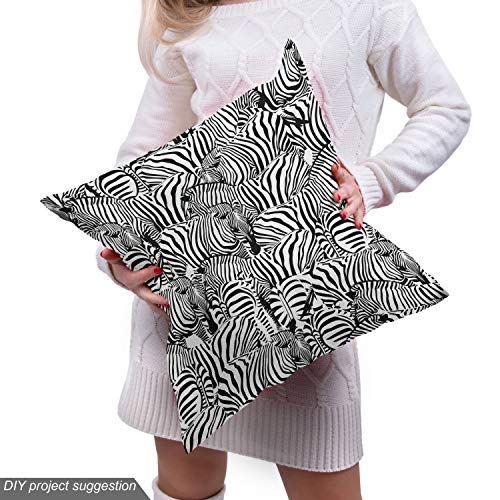 Lunarable Zebra Fabric by The Yard, Savannah Fauna Herd with Black Stripes Design Monochrome Illustration, Decorative Fabric for Upholstery and Home Accents, 1 Yard, Black and White