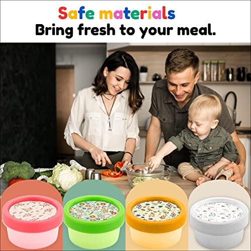 HOUSYLOVE Plastic Small Containers With Lids For Lunch Box, Floral Small Dressing Containers With Lids, Small Sauce Containers For Lunch Box, Dressing Containers For Lunch Box, 4 Pack