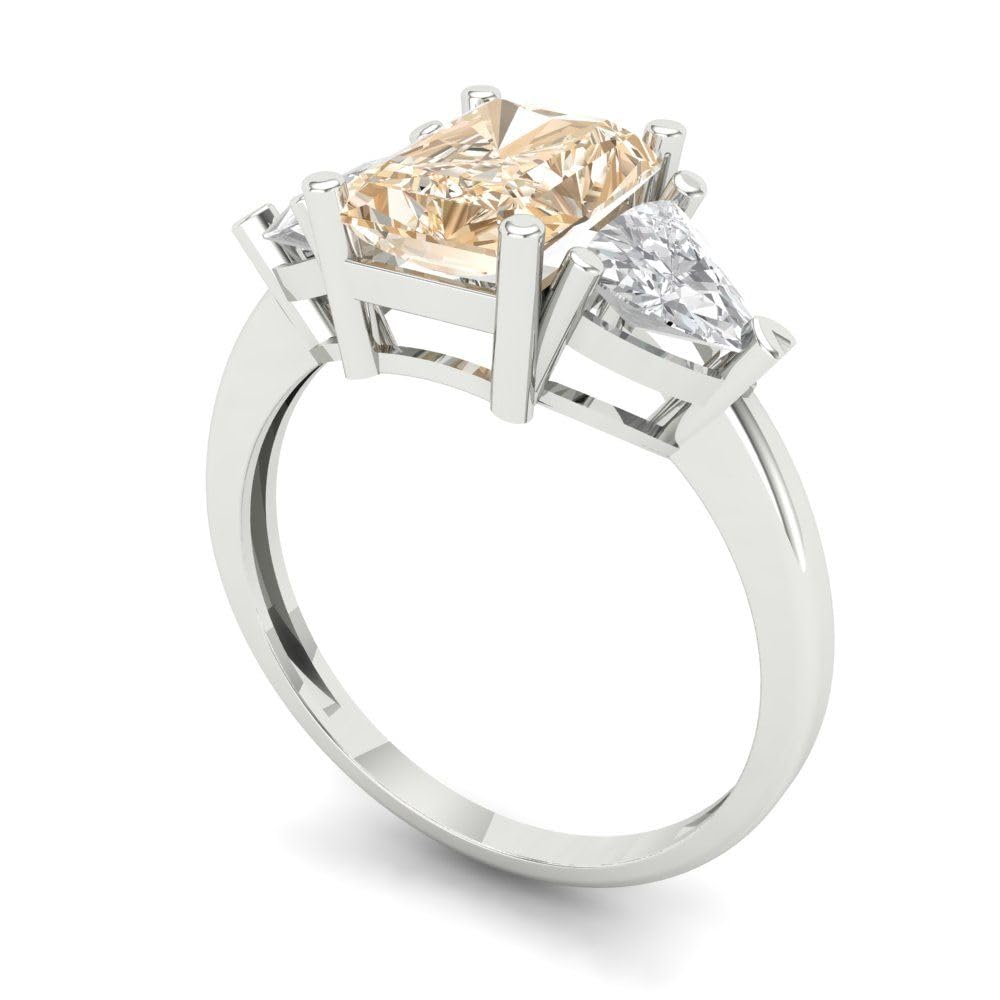 Clara Pucci 3.0ct Emerald Trillion cut 3 stone Solitaire Natural Morganite Engagement Promise Anniversary Bridal Ring 14k White Gold 3.5