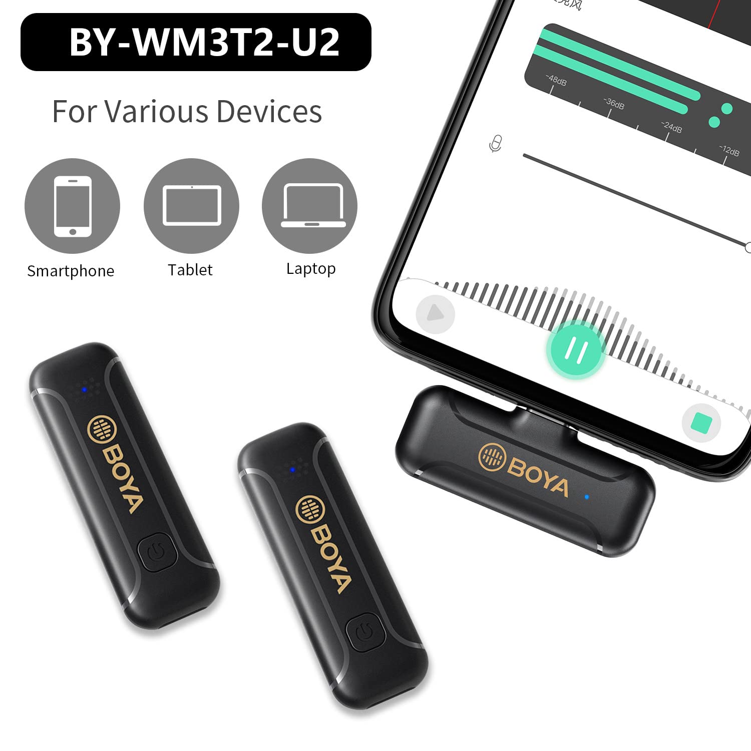 BOYA USB-C Wireless Lavalier Microphone Vlog, BY-WM3T2 U2 Lapel Microphone System for Android Devices, Tablets, iPhone 13, iPad PRO, PC Computers, Samsung, Google Pixel, Xiaomi